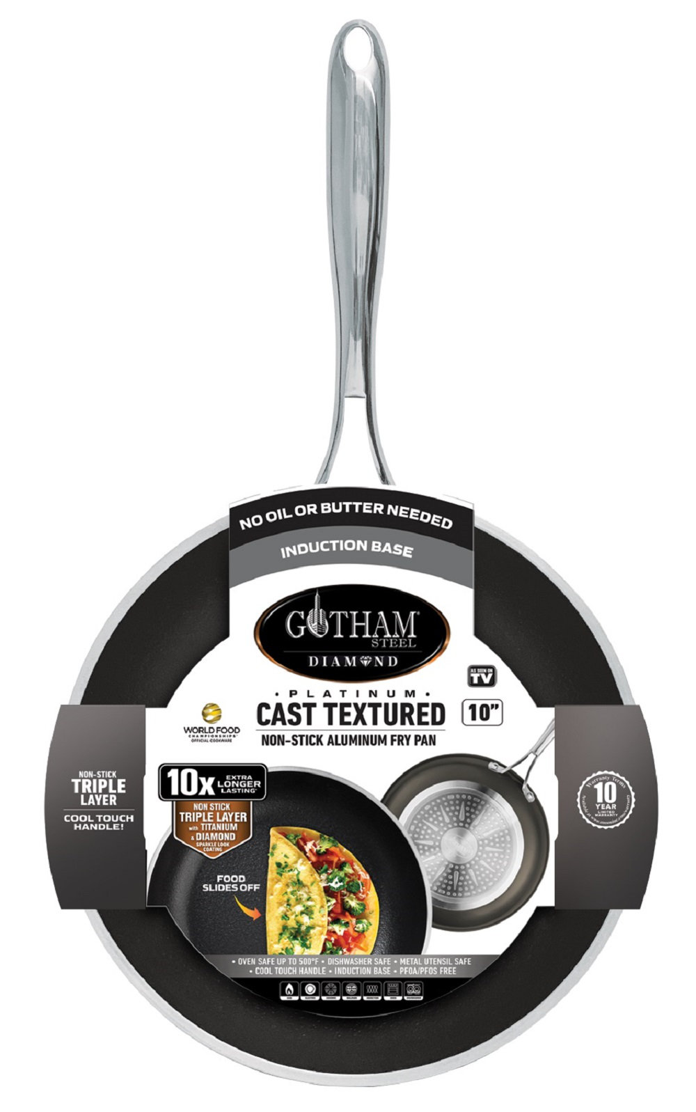 Gotham Steel Pewter Cast Textured 10" Nonstick Fry Pan with Stay Cool ...