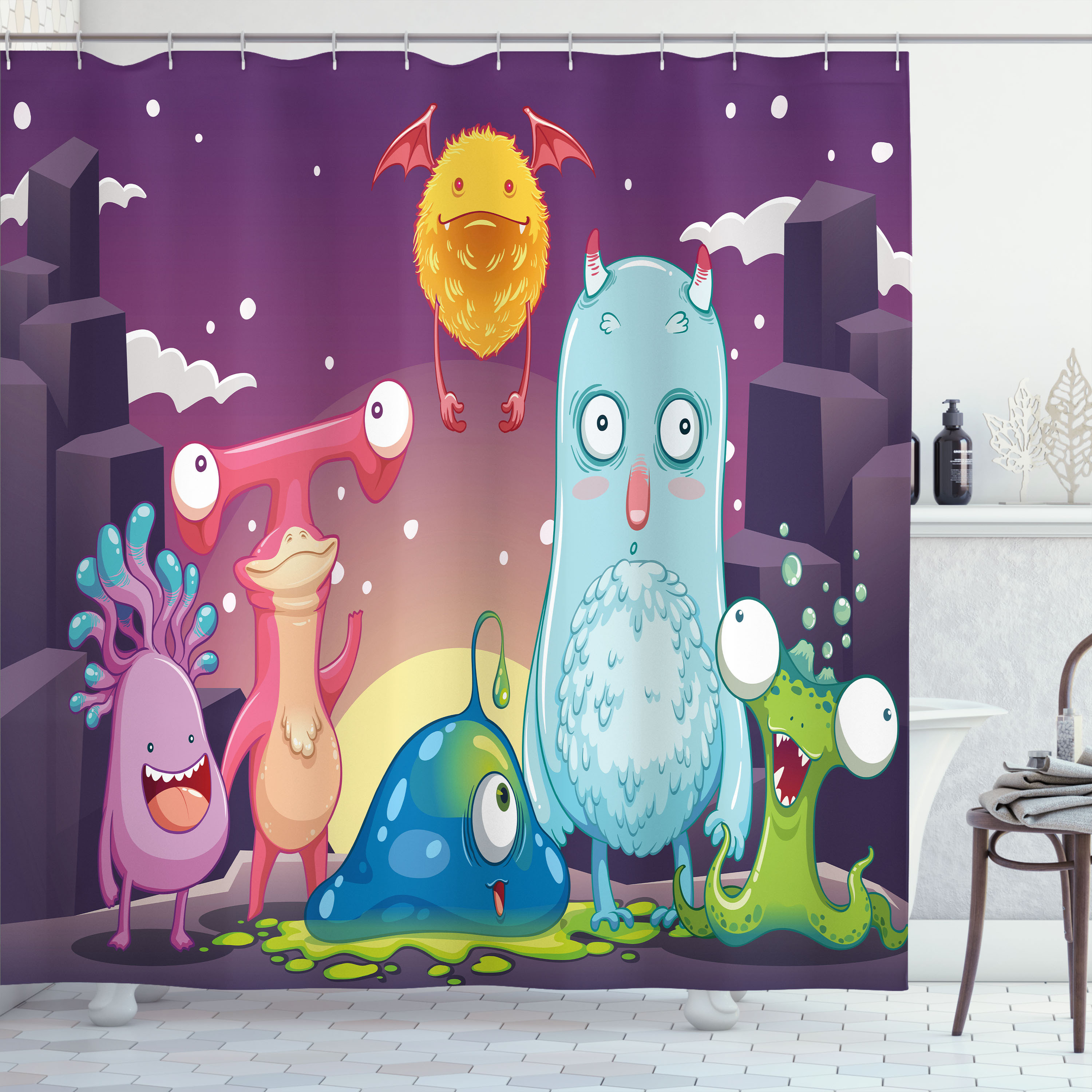 East Urban Home Alien Shower Curtain Funky and Happy Characters | Wayfair