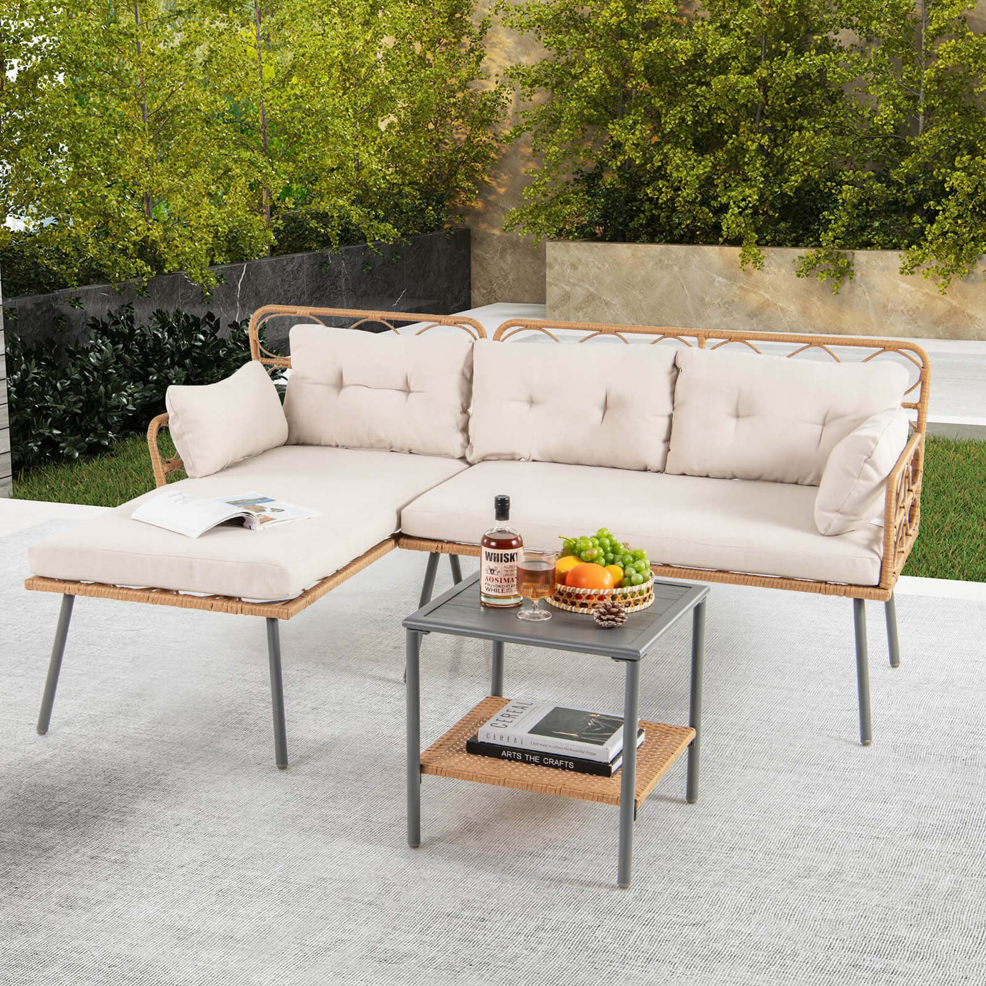Bay Isle Home™ 3 Pcs Corner Patio Furniture Cushioned Sofa Set With ...