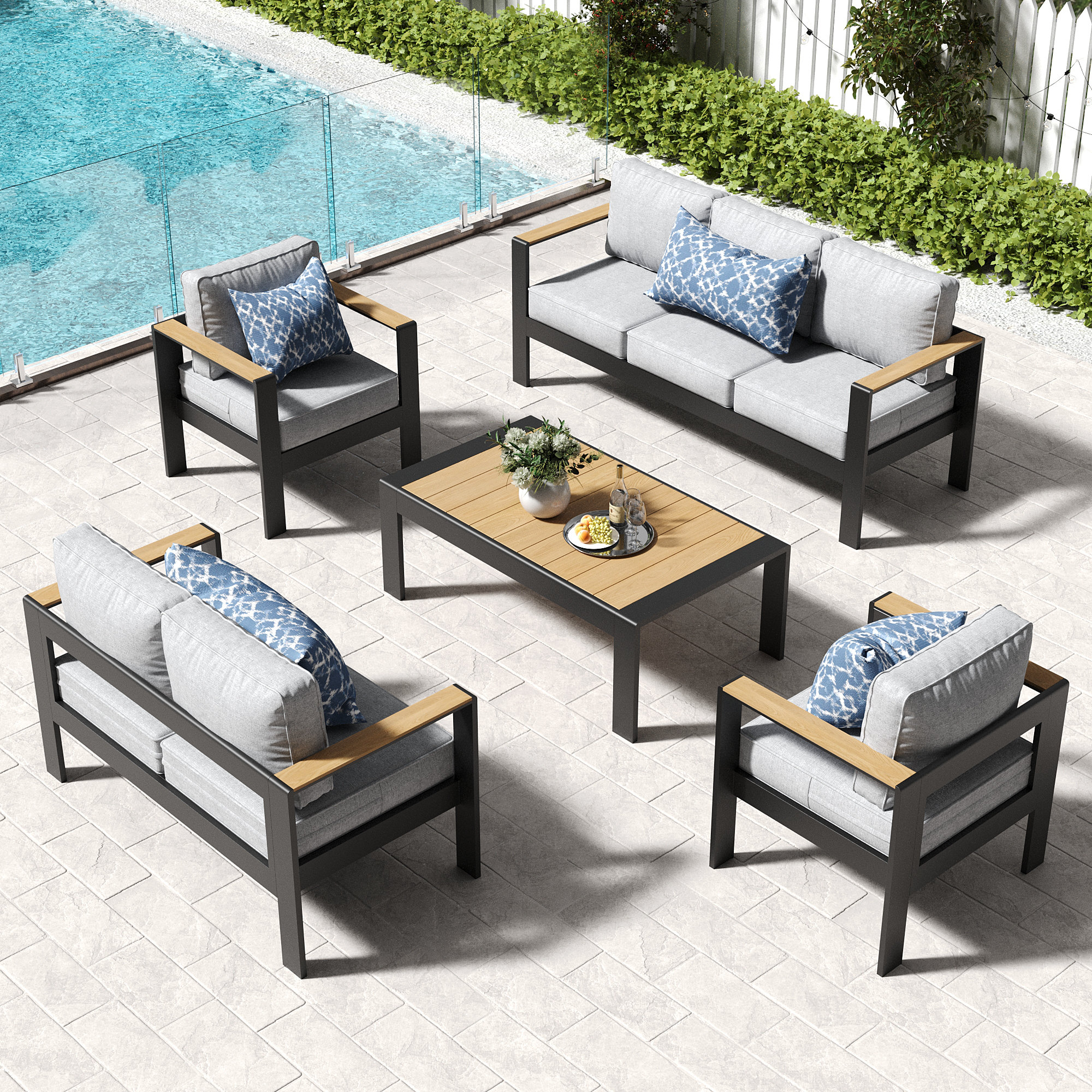 Latitude Run® Ensemble de meubles d'extérieur en aluminium avec table ...