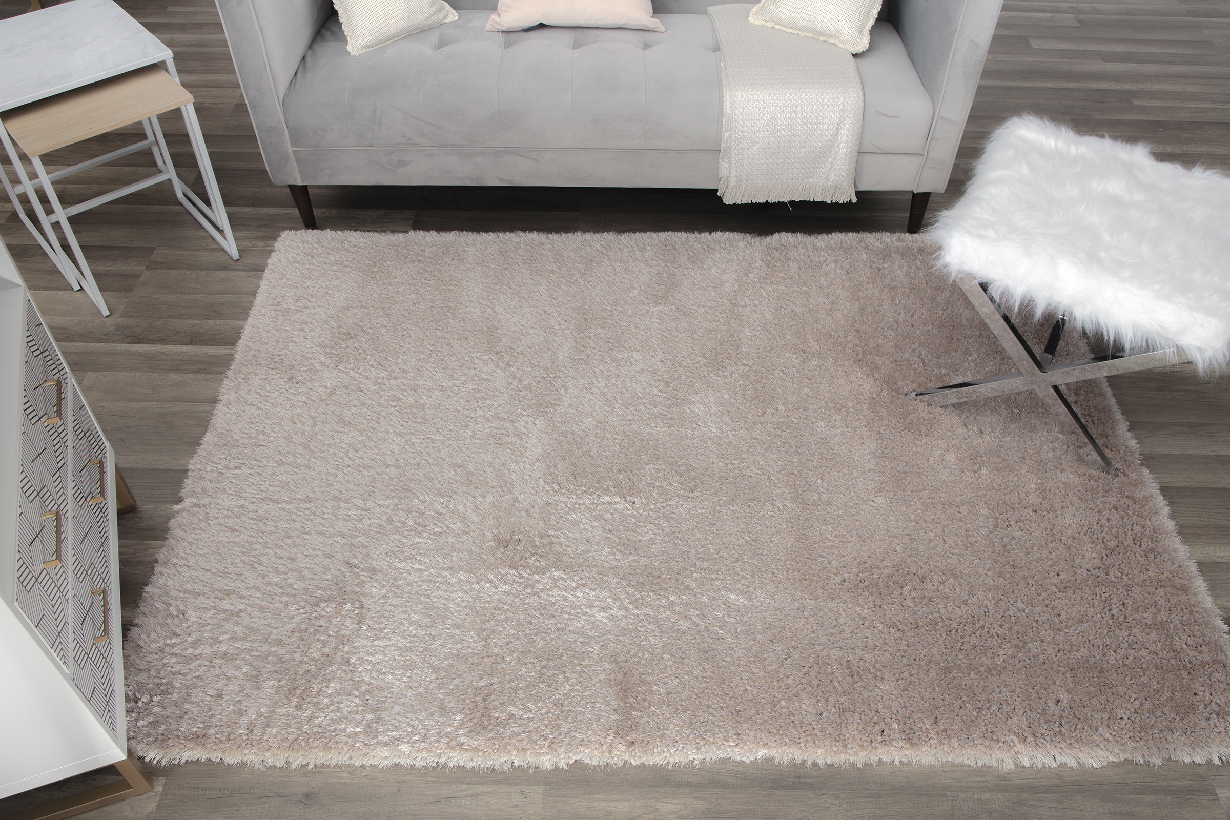 Ebern Designs Rectangle Handmade Shag Microfiber Area Rug in Tan | Wayfair