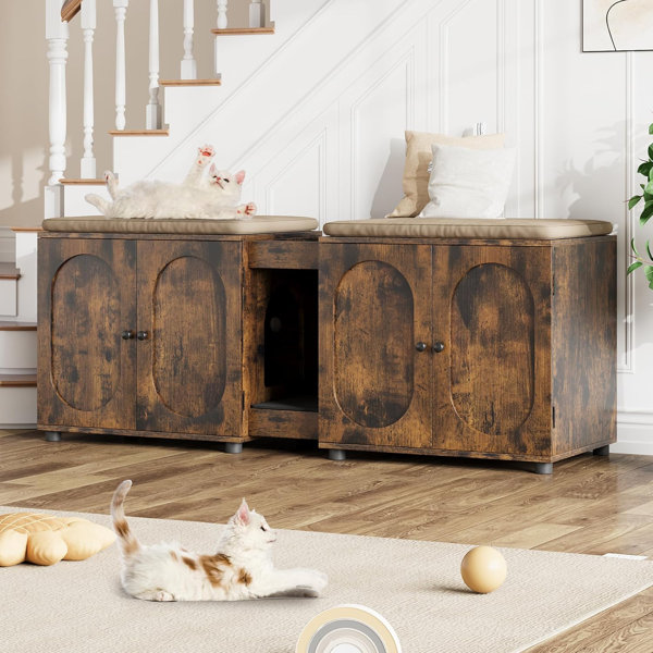 Bayou Breeze Cat Litter Box Enclosure 55.1" Double Litter Box Furniture ...