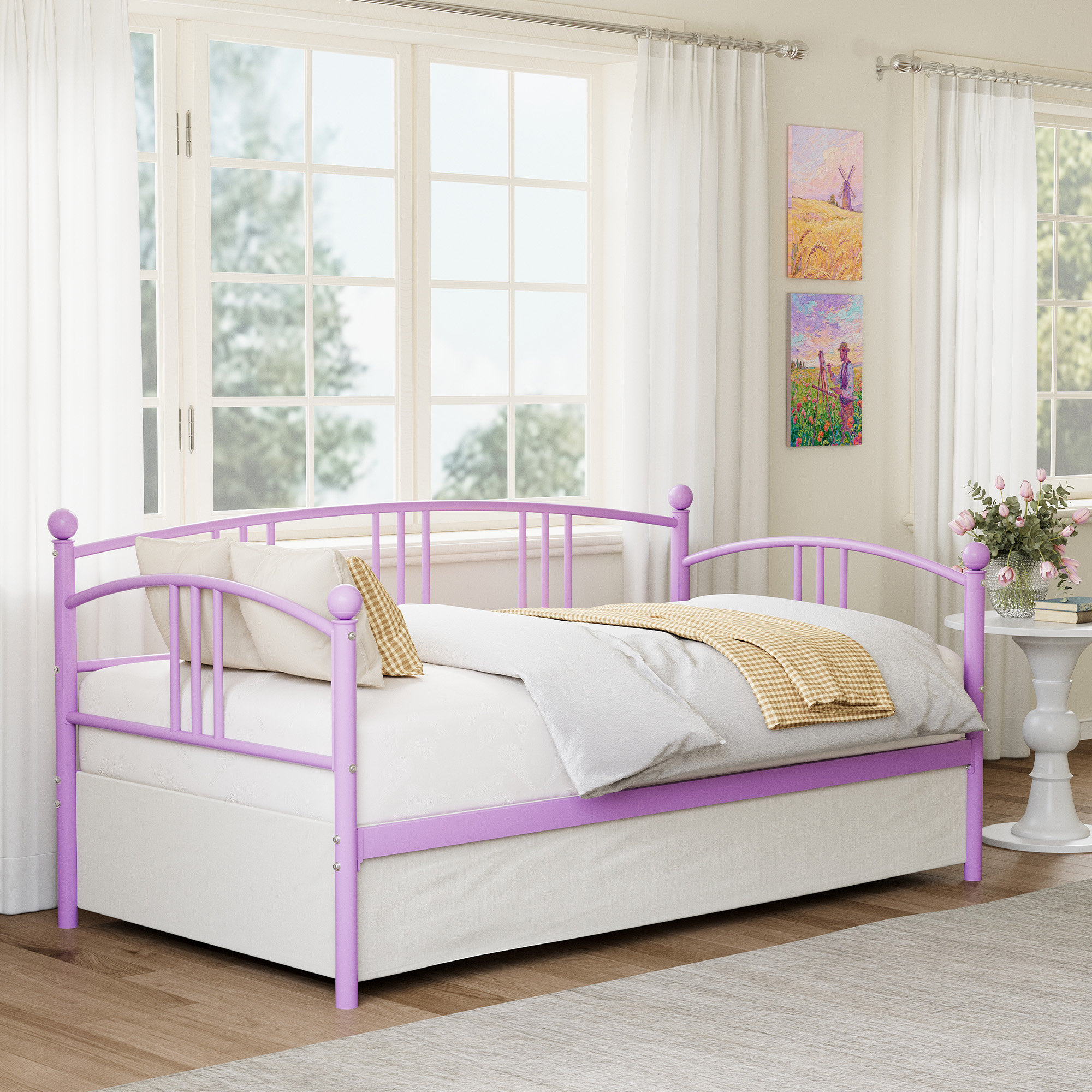 Ebern Designs Twin Daybed, Sturdy Metal Day Bed with Steel Slat Support ...
