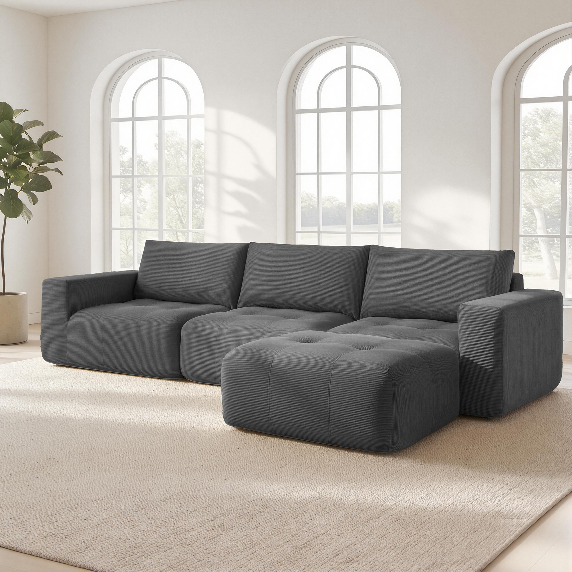 Wrought Studio™ 121" Compression Modular Sofa Couch, L Shaped Sectional ...