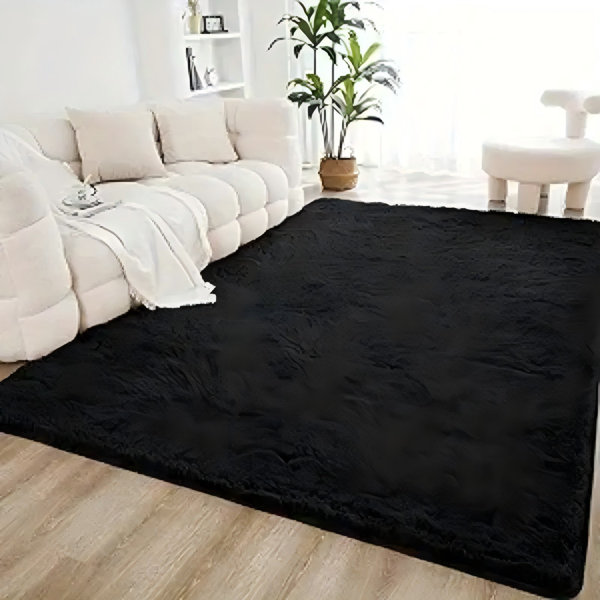 Mercer41 Soft black shag area rug | Wayfair