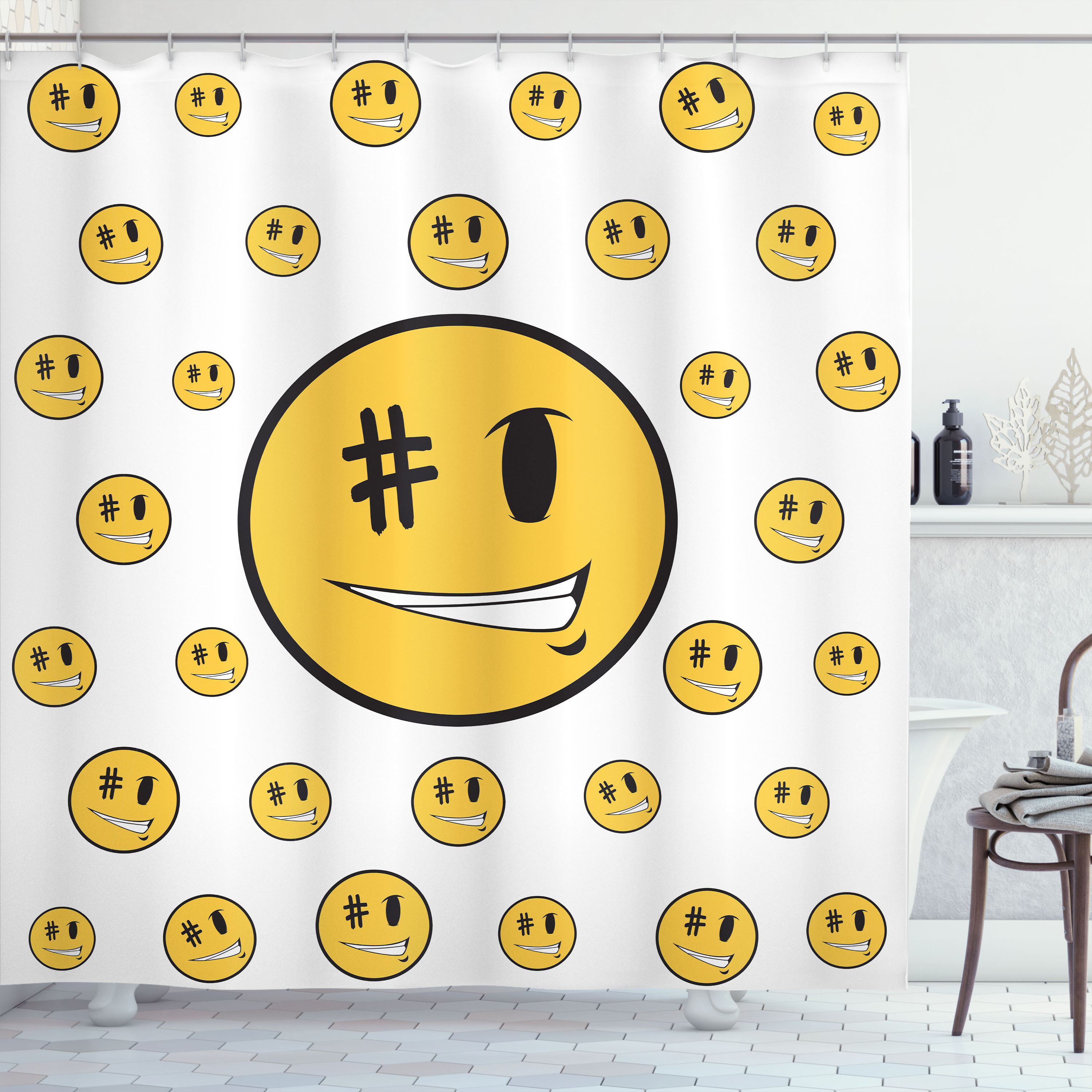 Ambesonne Emoji Shower Curtain Smirking Round Face Pattern Pale ...