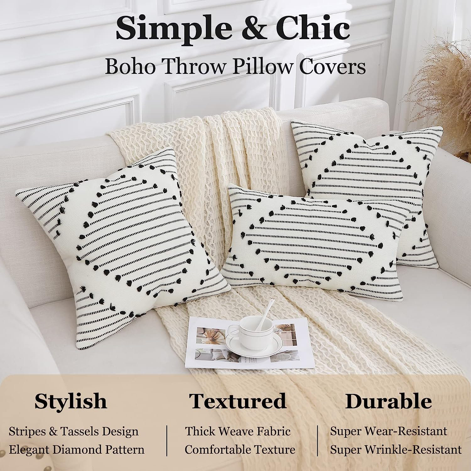 c&g home Boho Throw Pillow Covers Pillow Covers Set Of 2 Farmhouse ...