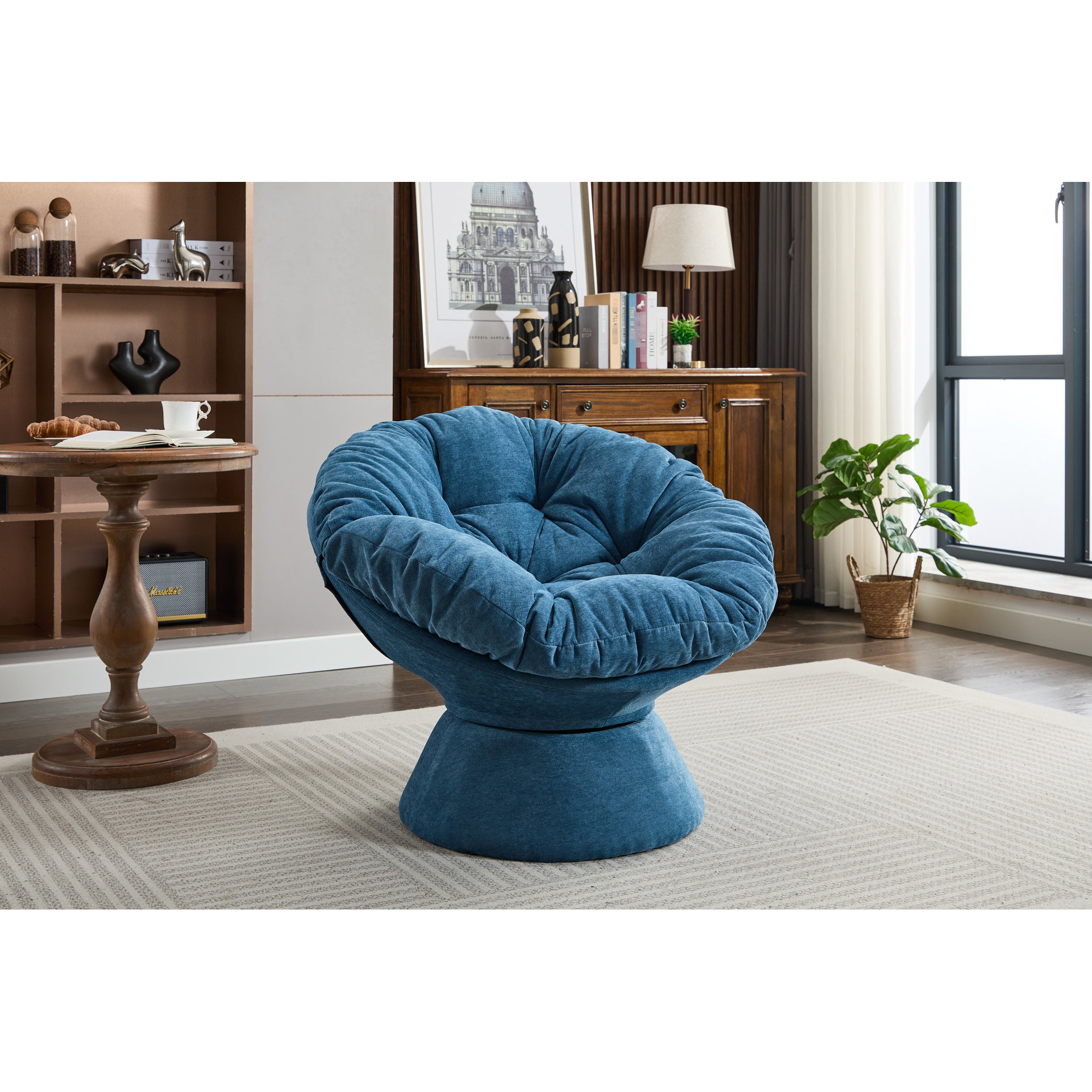 Lark Manor™ Oversized 360 Degree Rotating Chair - Blue Chenille Living ...