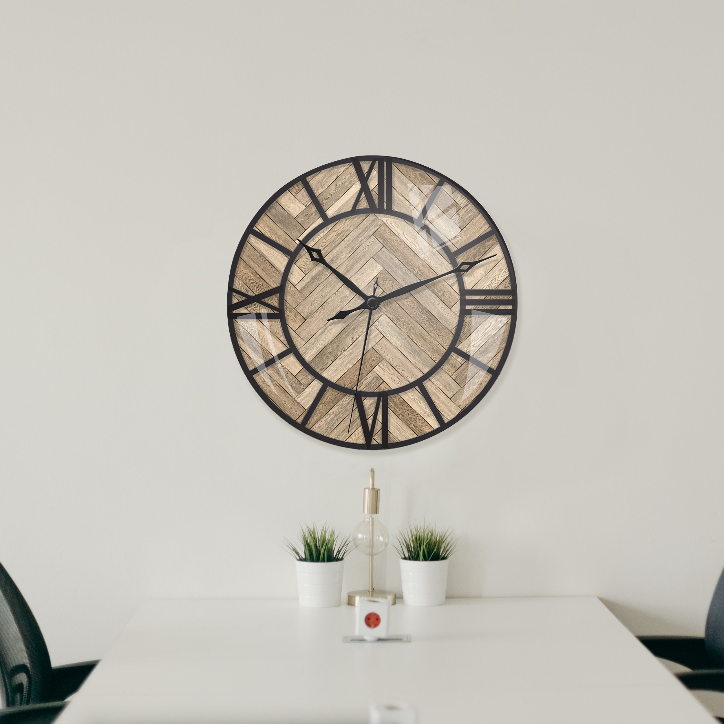 Union Rustic 16" Herringbone Wood Dome Glass Wall Clock-Model ...