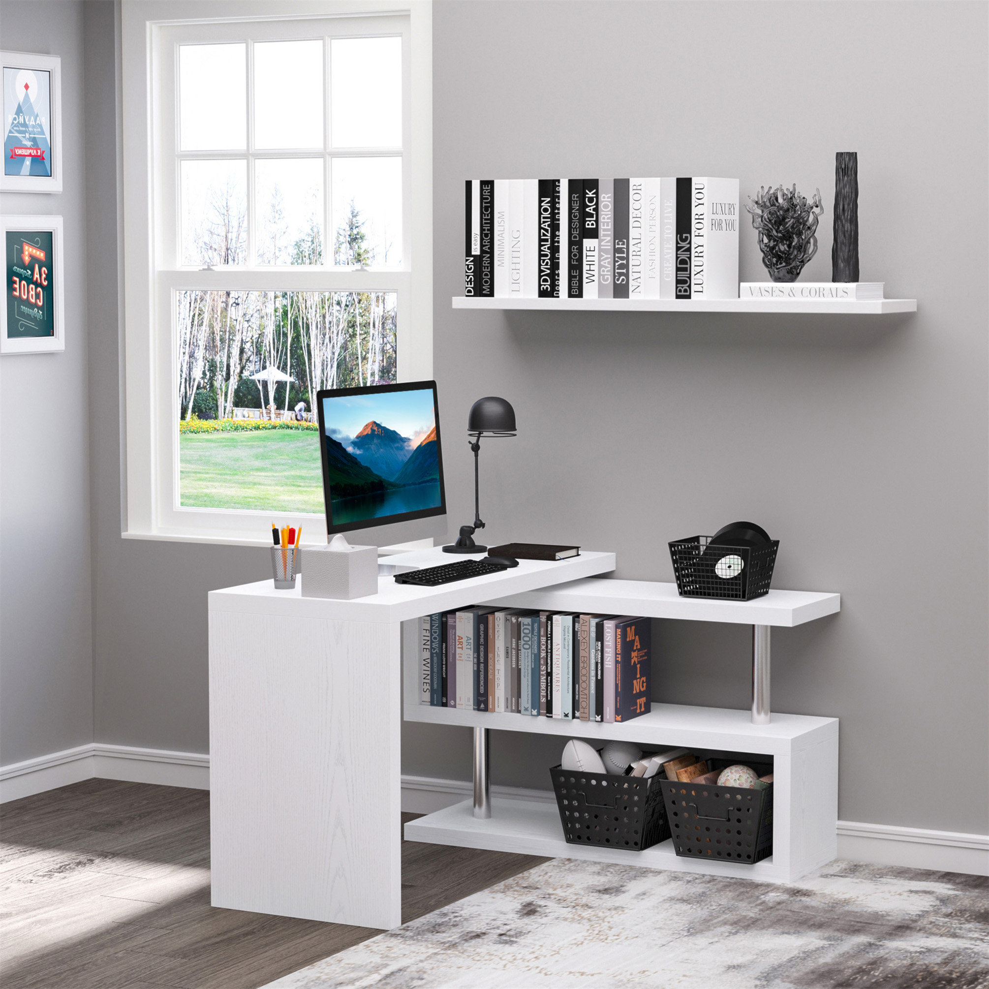 Latitude Run® 360 Degree Rotating Corner Computer Desk, L Shaped Desk ...