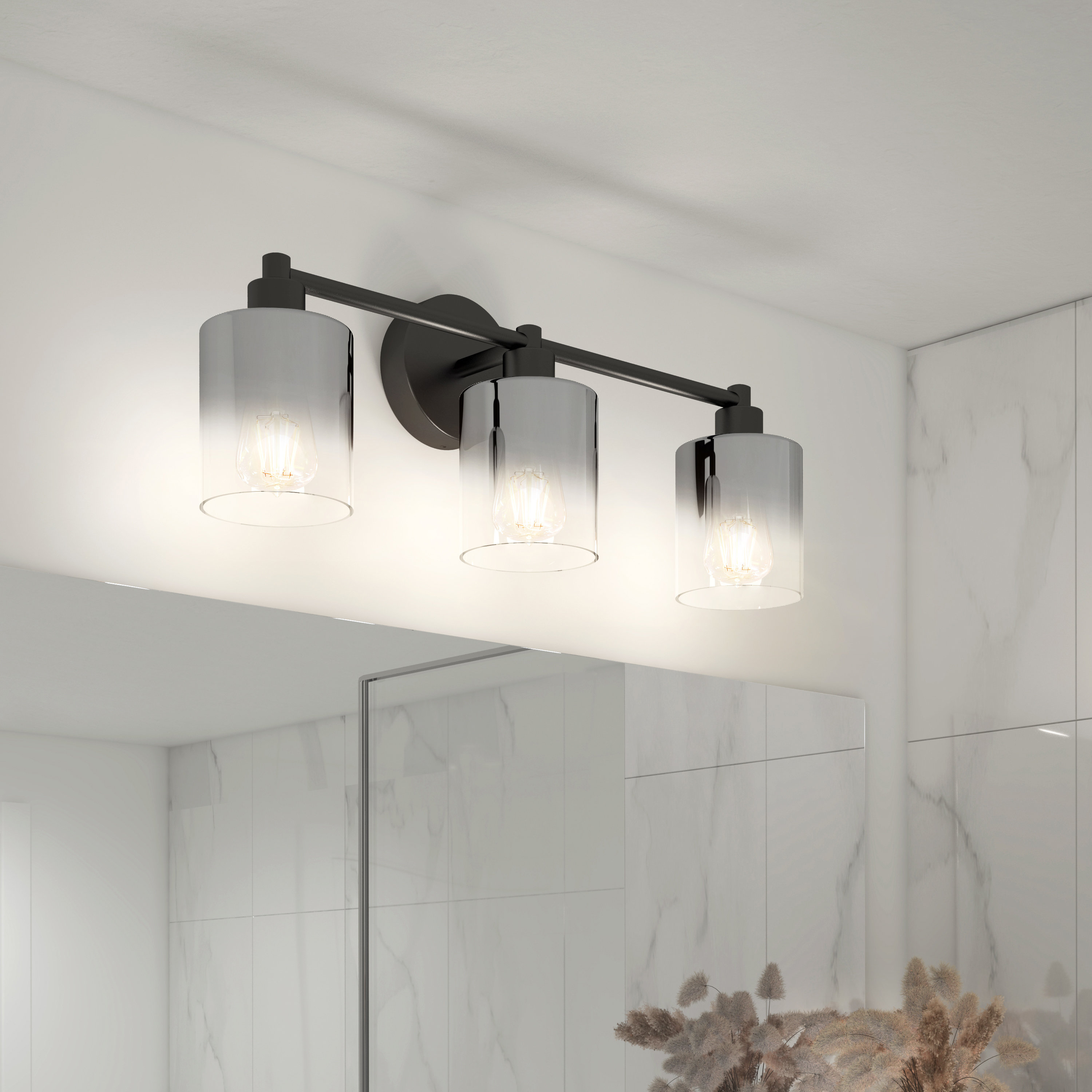 Ebern Designs Belding Modern 3-Light Bathroom Vanity Light Black Glass ...