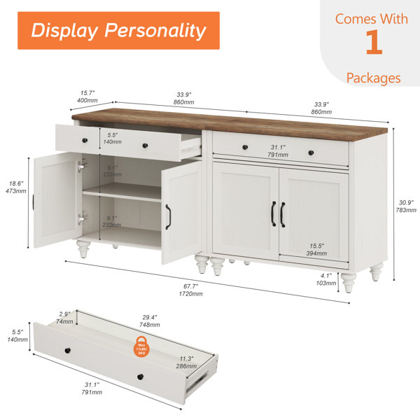 Charlton Home® Scarlett 67.8" Wide 2 Drawer Buffet Table & Reviews ...