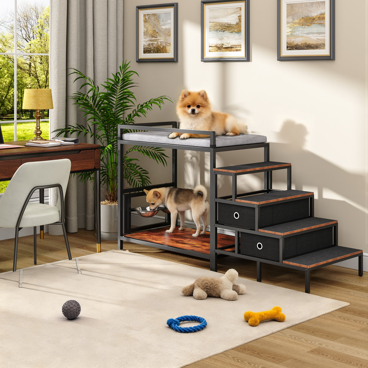 Tucker Murphy Pet™ Pet Bunk Bed With 360° & Adjustable Raised Feeder ...