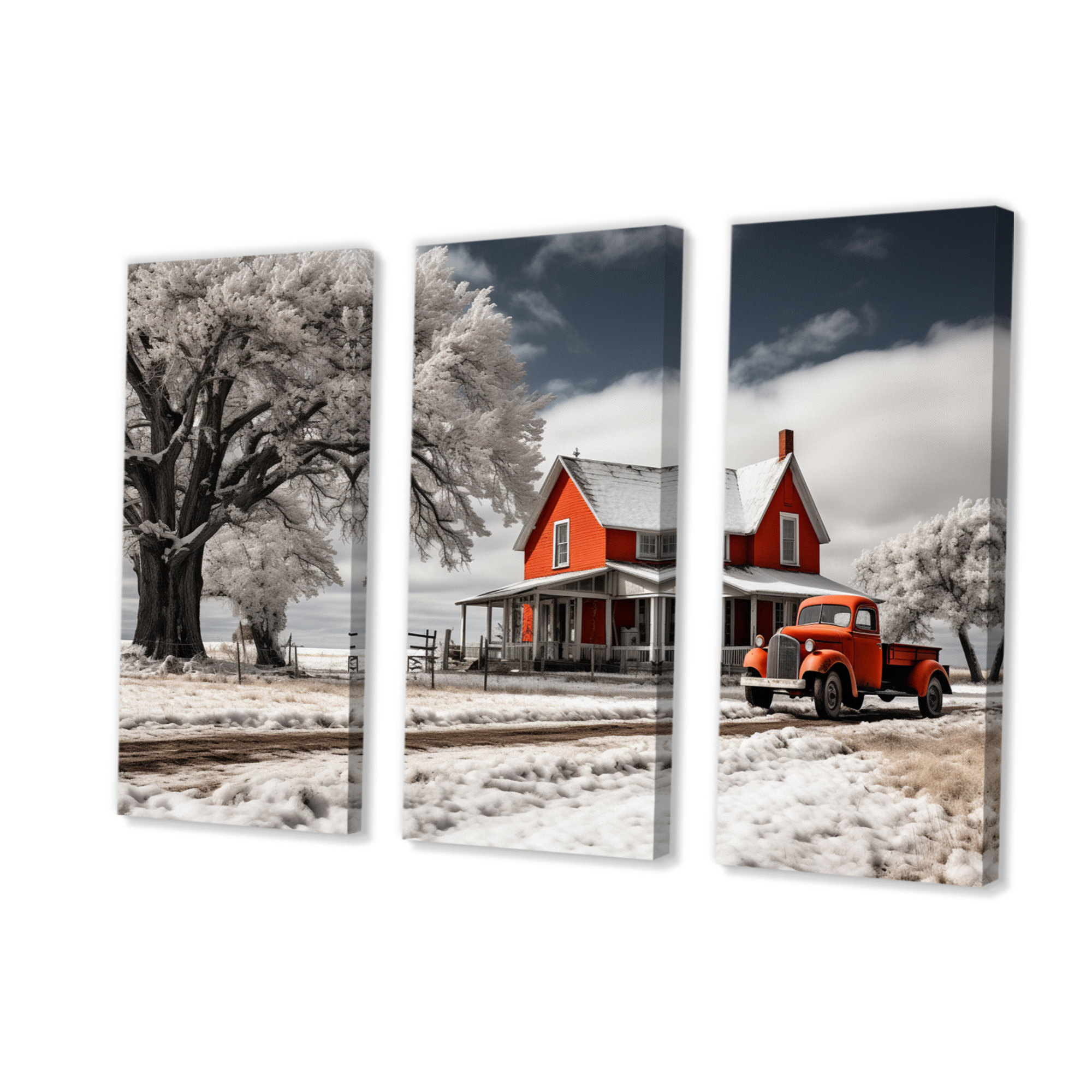 Ebern Designs Red Turck on Farmhouse Country Winter - 3 Piece Wrapped ...