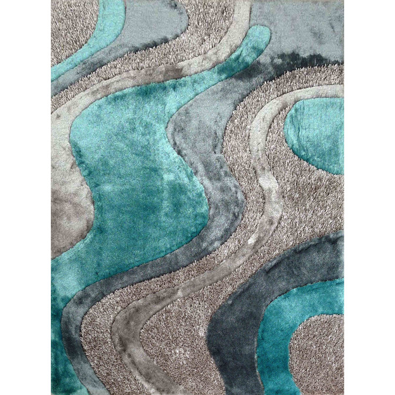 Orren Ellis Westchester Abstract Handmade Tufted Teal/Gray Area Rug ...