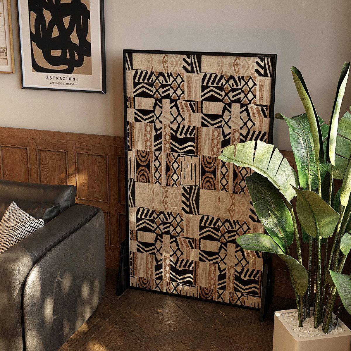 Hokku Designs 1 Panels Black+Beige+Brown Manufactured Wood Single Panel ...