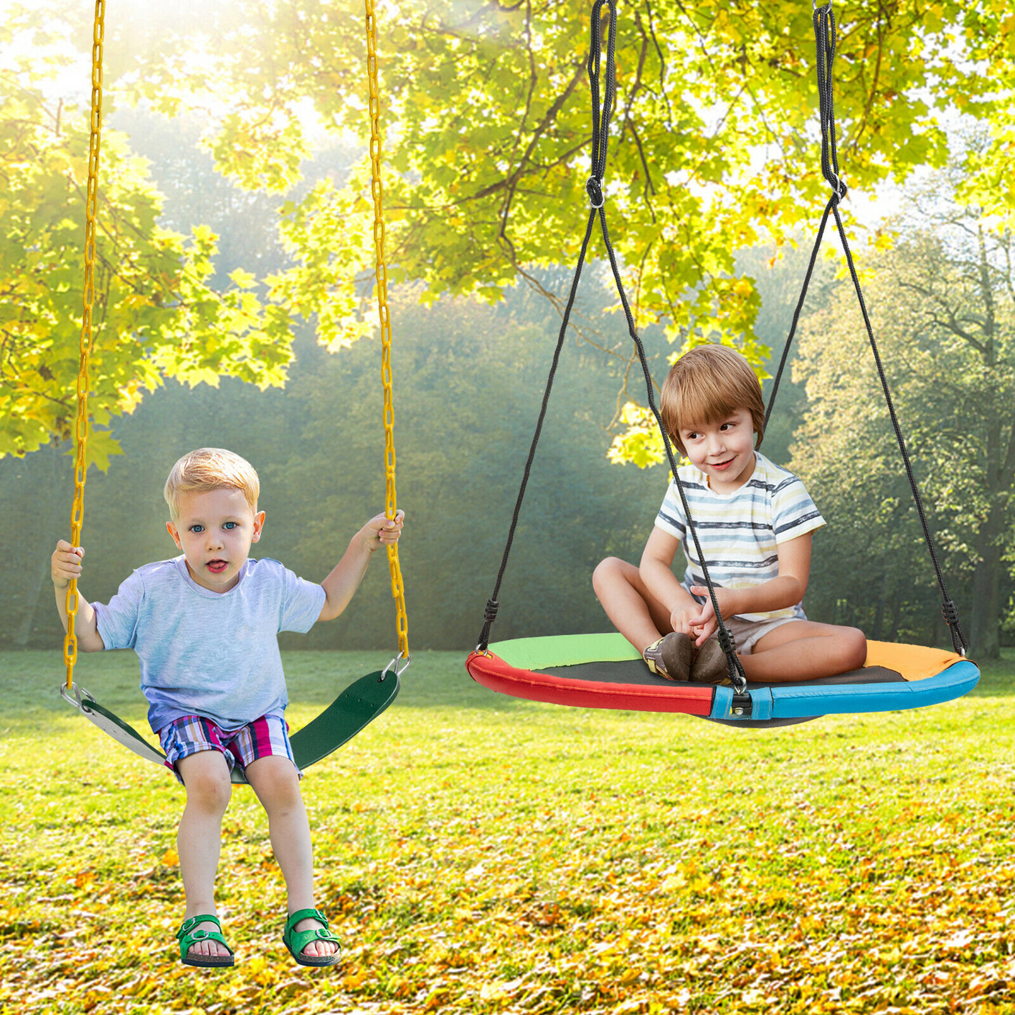 Gymax Web/Saucer Swing with Chains and Hooks | Wayfair
