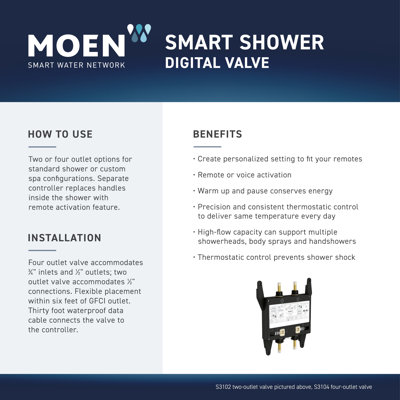Moen Smart Shower 2-Outlet Digital Shower Controller for Thermostatic ...