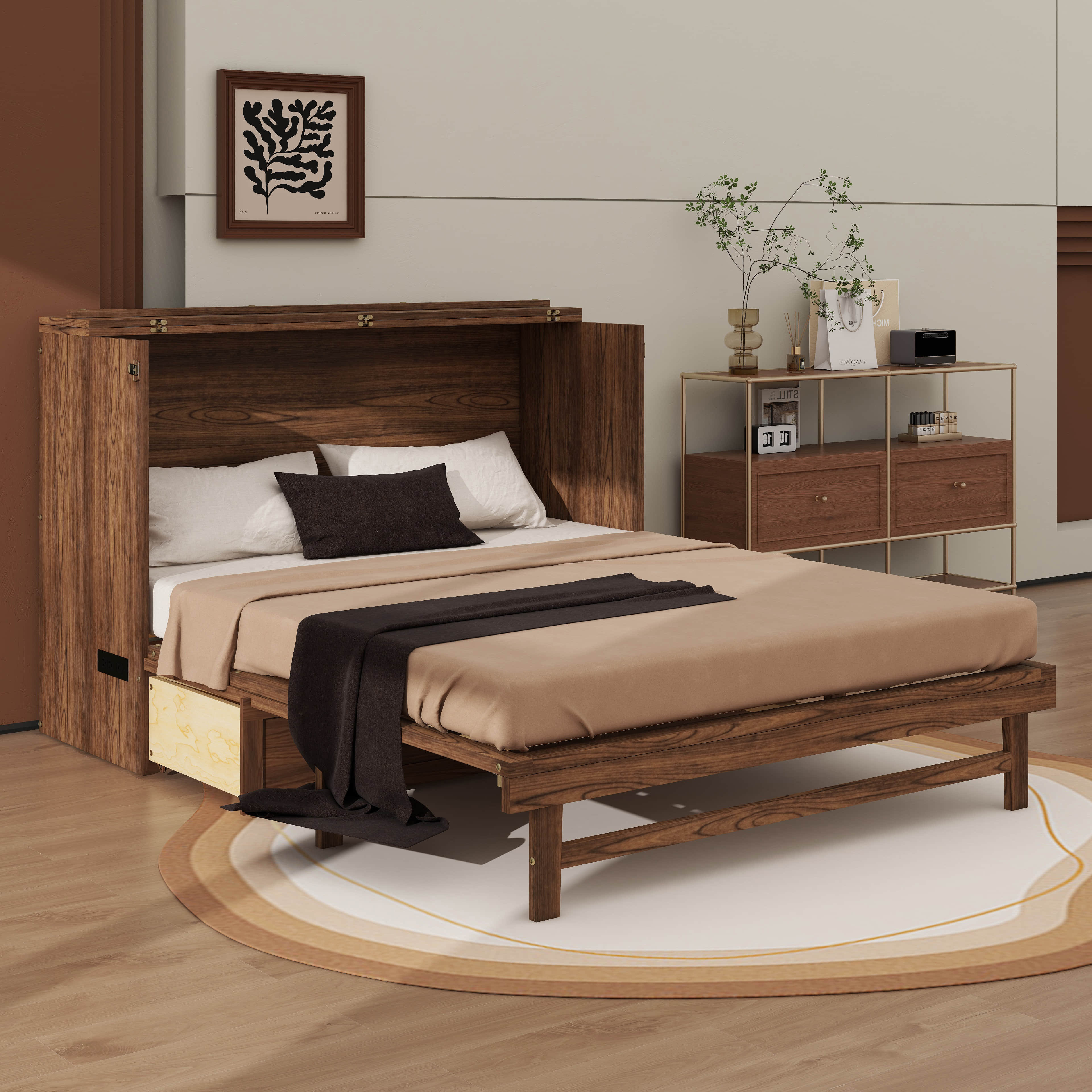 Bayou Breeze Elegant Queen-Size Murphy Bed Cabinet With Built-In ...