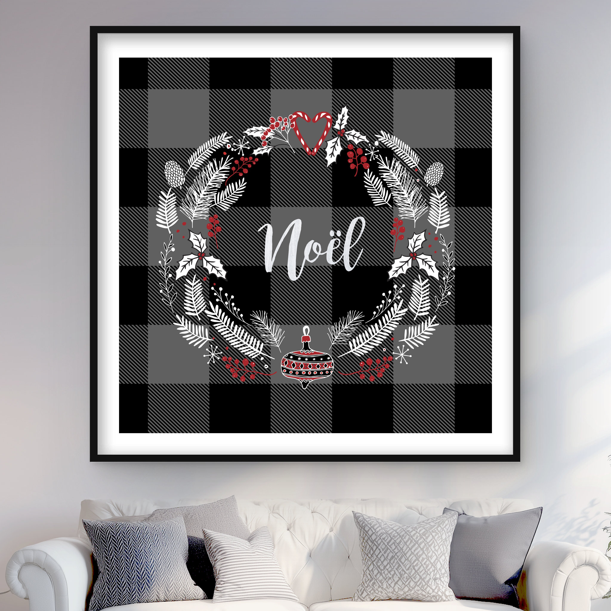 Lark Manor™ Christmas Wreath - Pattern Illustrative Framed Matted Print ...