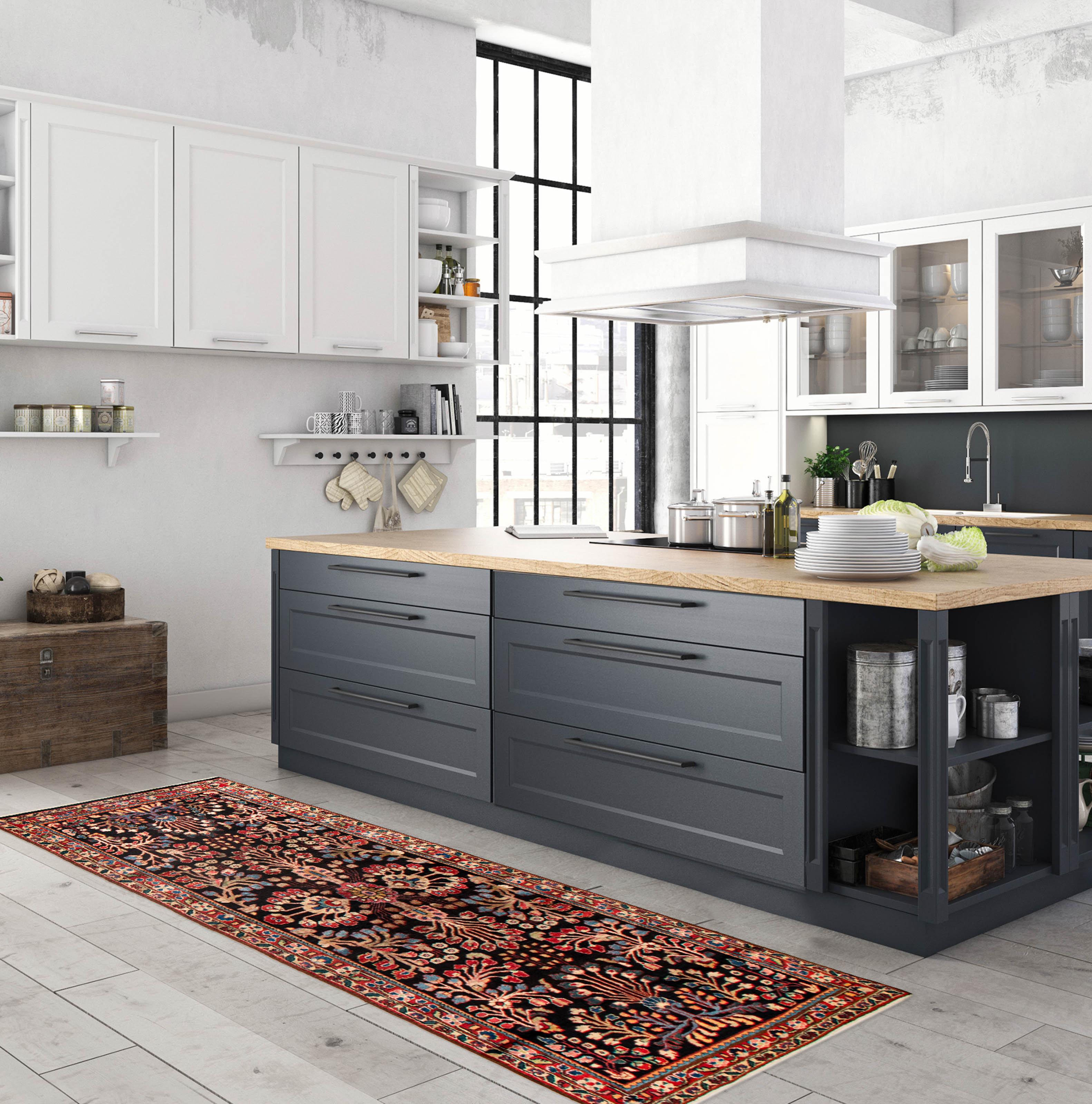 Dakota Fields Hand Knotted Anatolian Vintage Navy Wool Rug 3'5" x 9'6 ...