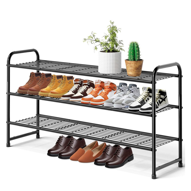 Rebrilliant 3-Tier Long Shoe Rack For Closet Metal Shoe Organizer For ...