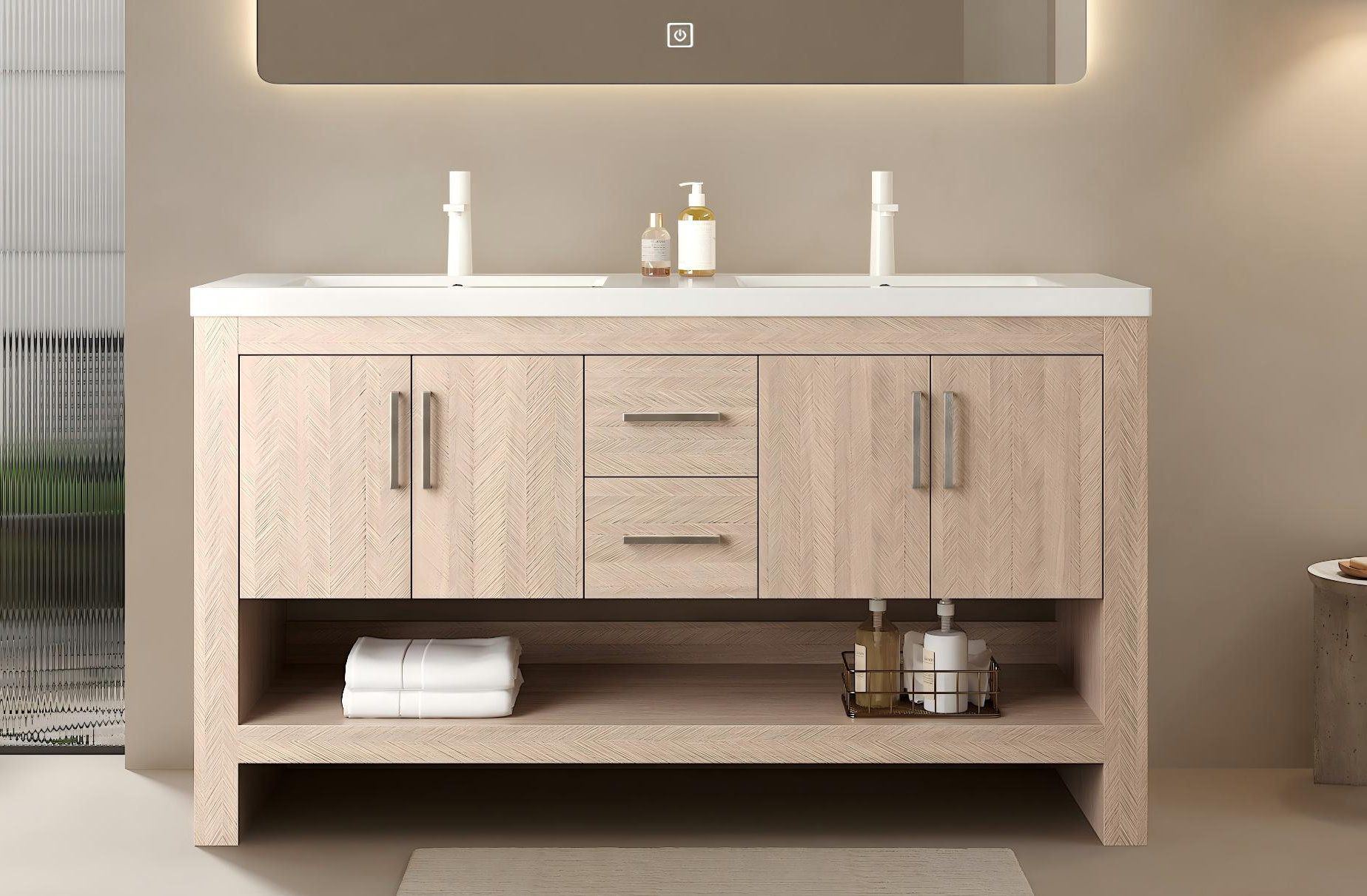Latitude Run® 60" Freestanding Light Oak Double Bathroom Vanity With 2 ...