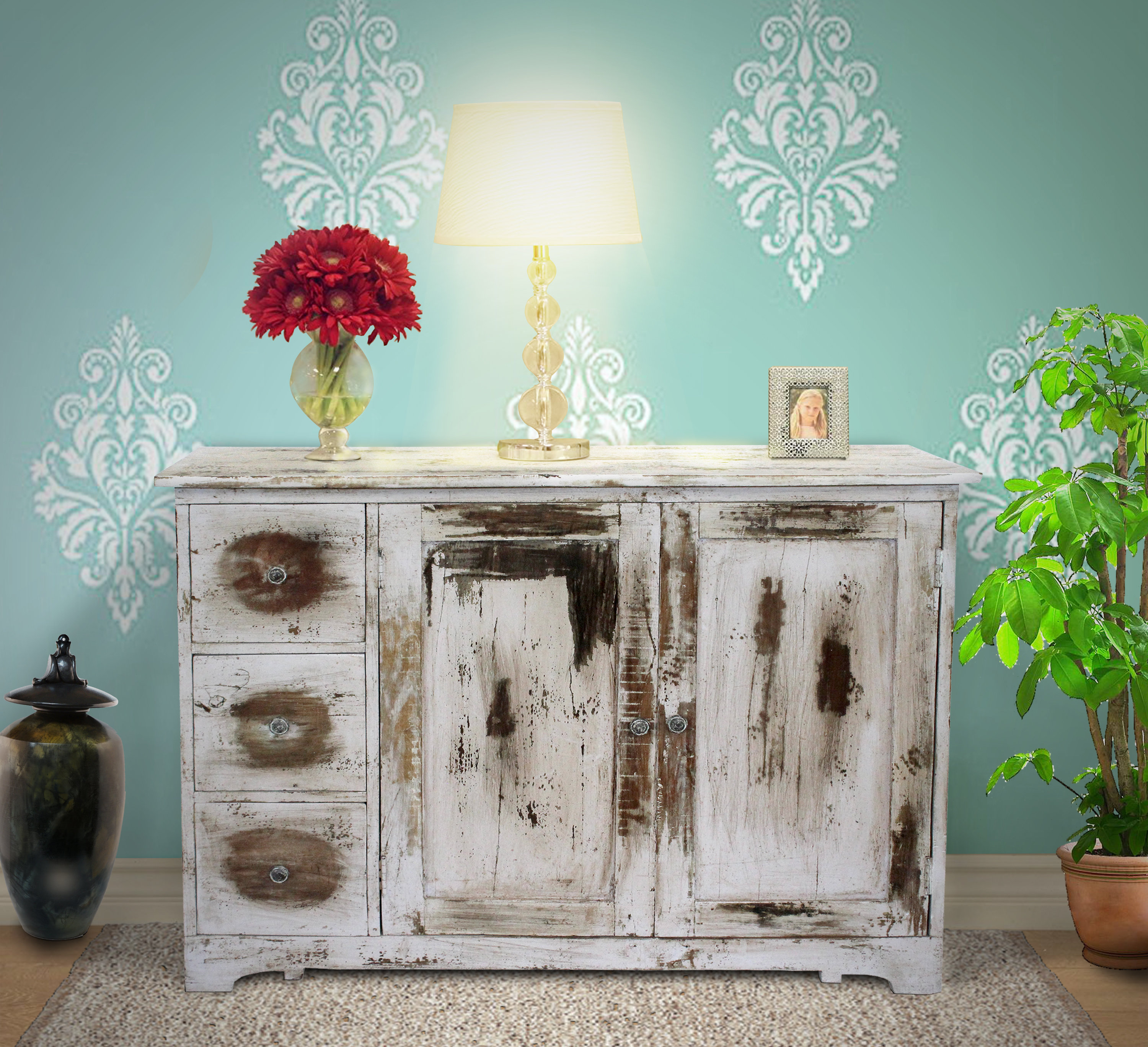 Designe Gallerie Sydni 3 - Drawer Recycled Wood Sideboard with Rustic ...