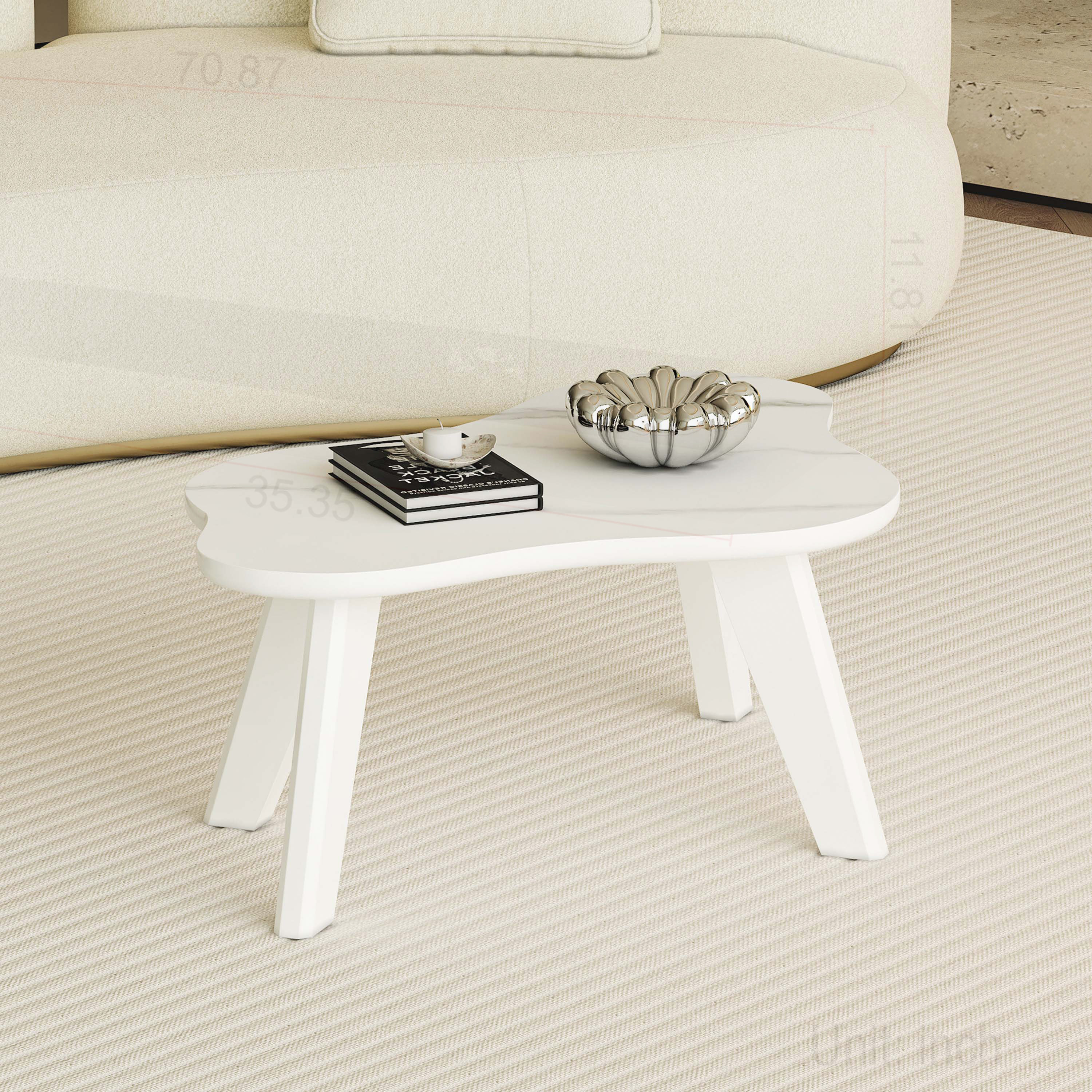 George Oliver Modern minimalist white imitation marble tabletop coffee ...