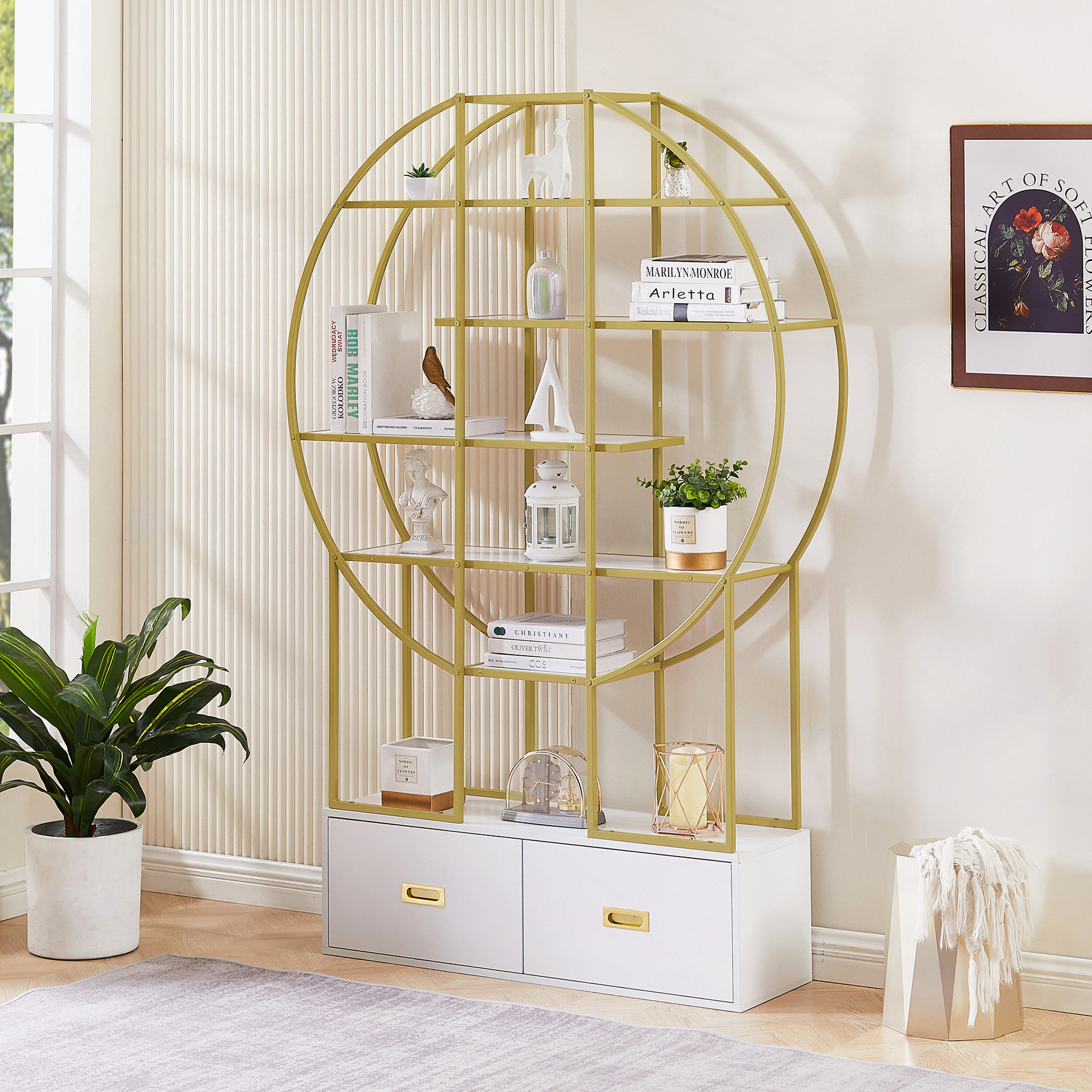 Mercer41 Round 5-Tier Metal Plant Stand Bookcase Storage Rack, Indoor ...
