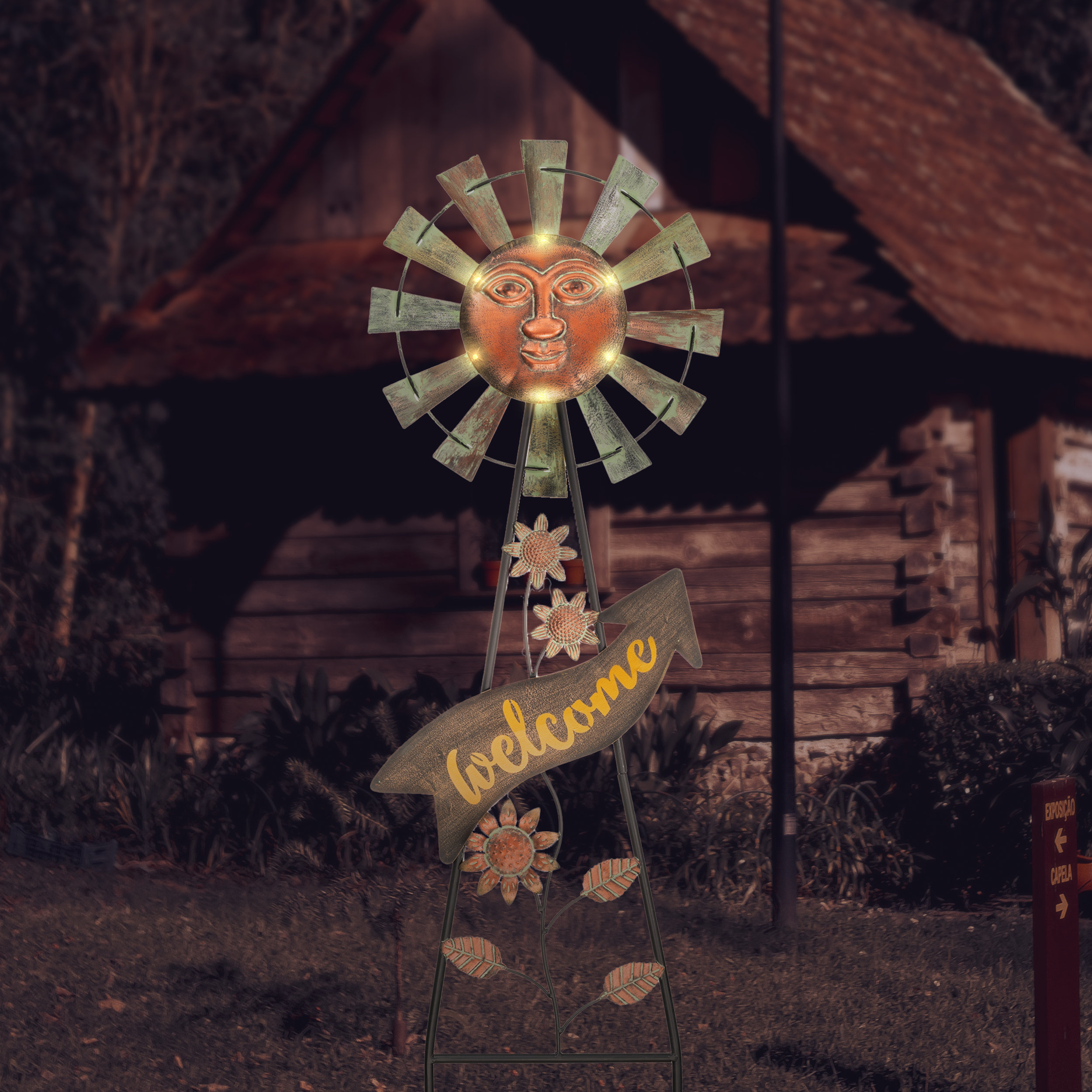 August Grove® 37" Bronze Metal Sun Face Windmill Decorative Garden ...