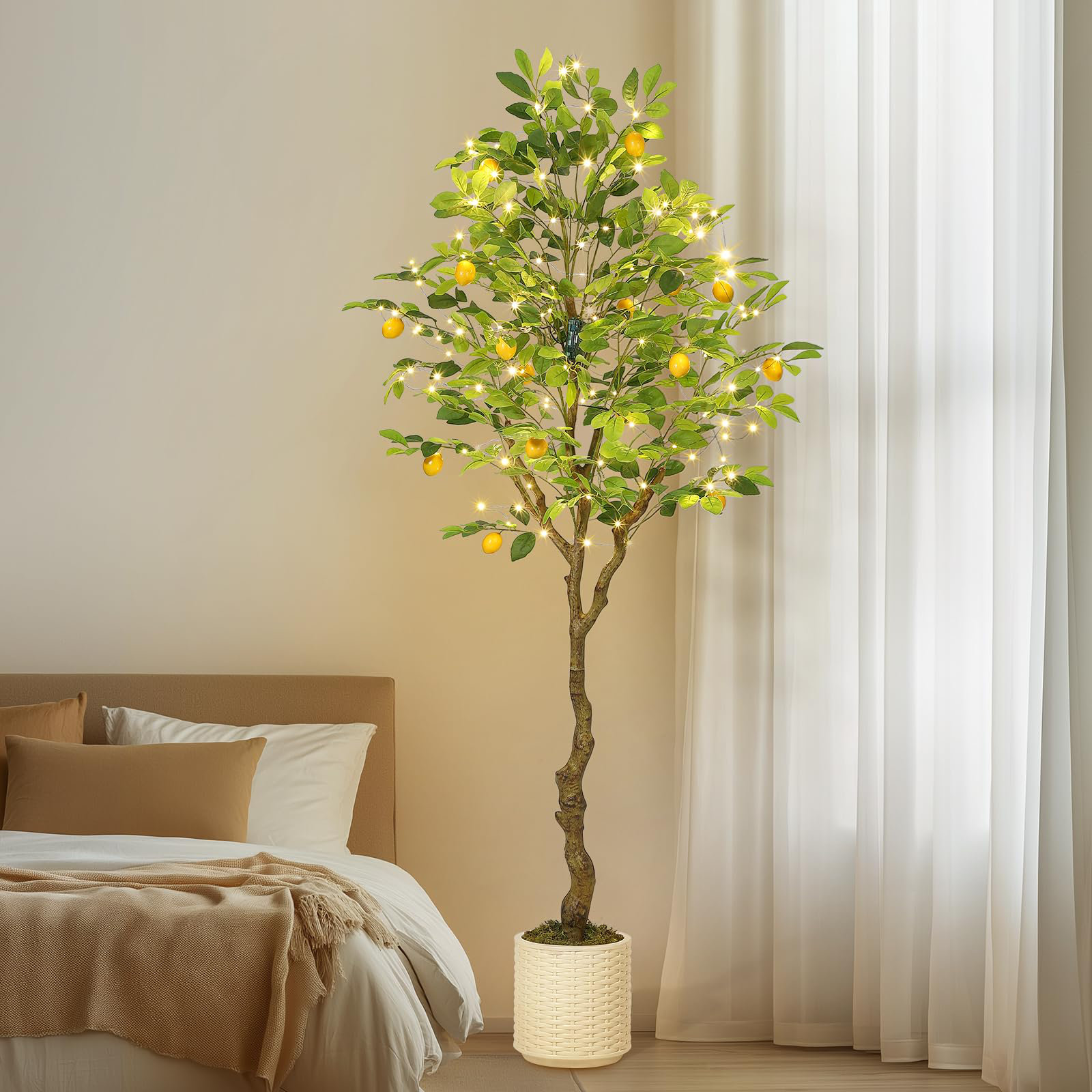 Yuan Home Artificial Lemon Tree Indoor, Pre Potted Faux Lemon Tree With ...