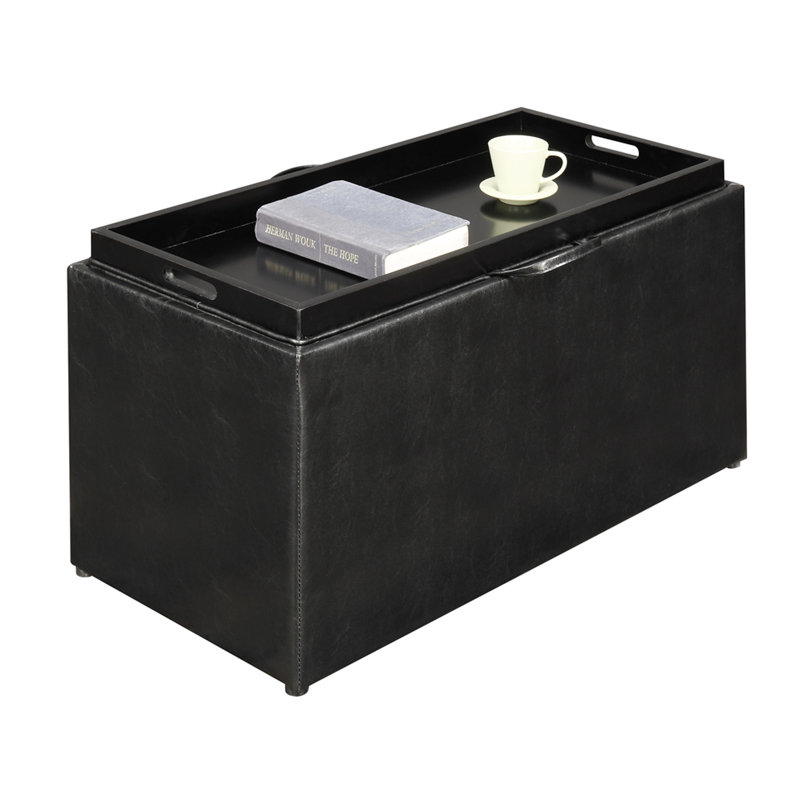 Ebern Designs Aquavia Vegan Leather Storage Ottoman with Reversible ...