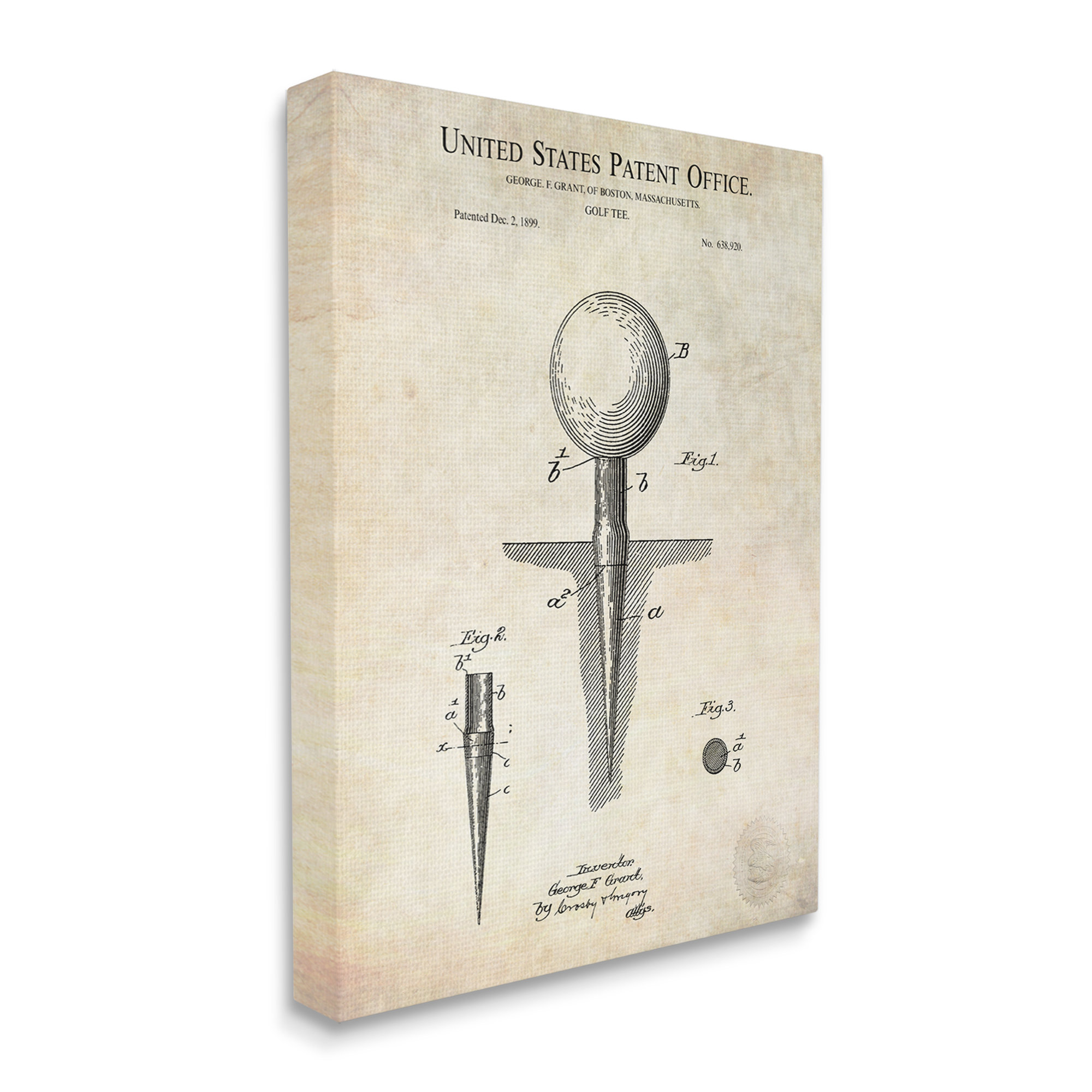 Stupell Industries Golf Ball Tee Patent Blueprint Diagram Outline by ...