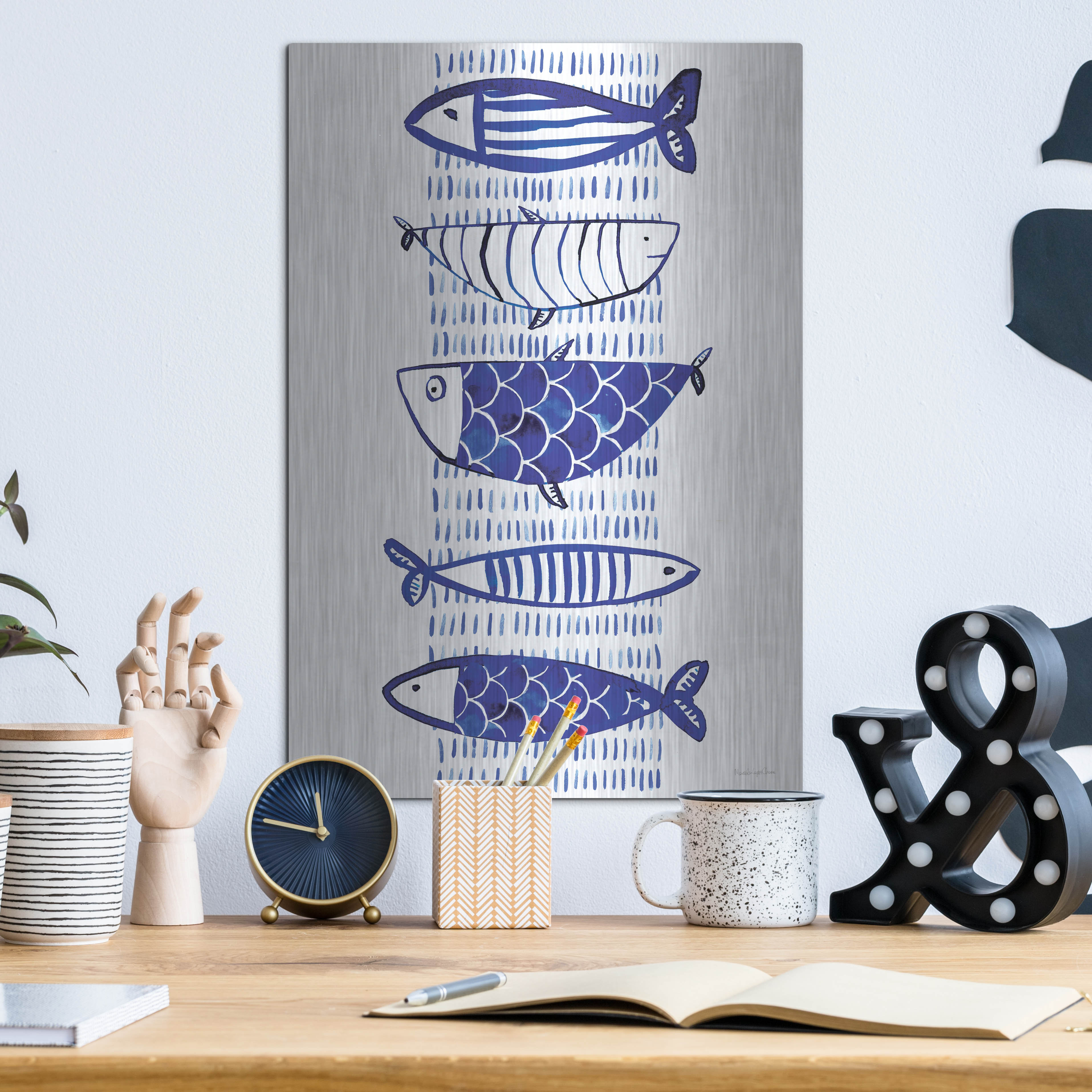 Highland Dunes 'Blue Fish 2' by Mercedes Lopez Charro Metal Wall Art ...