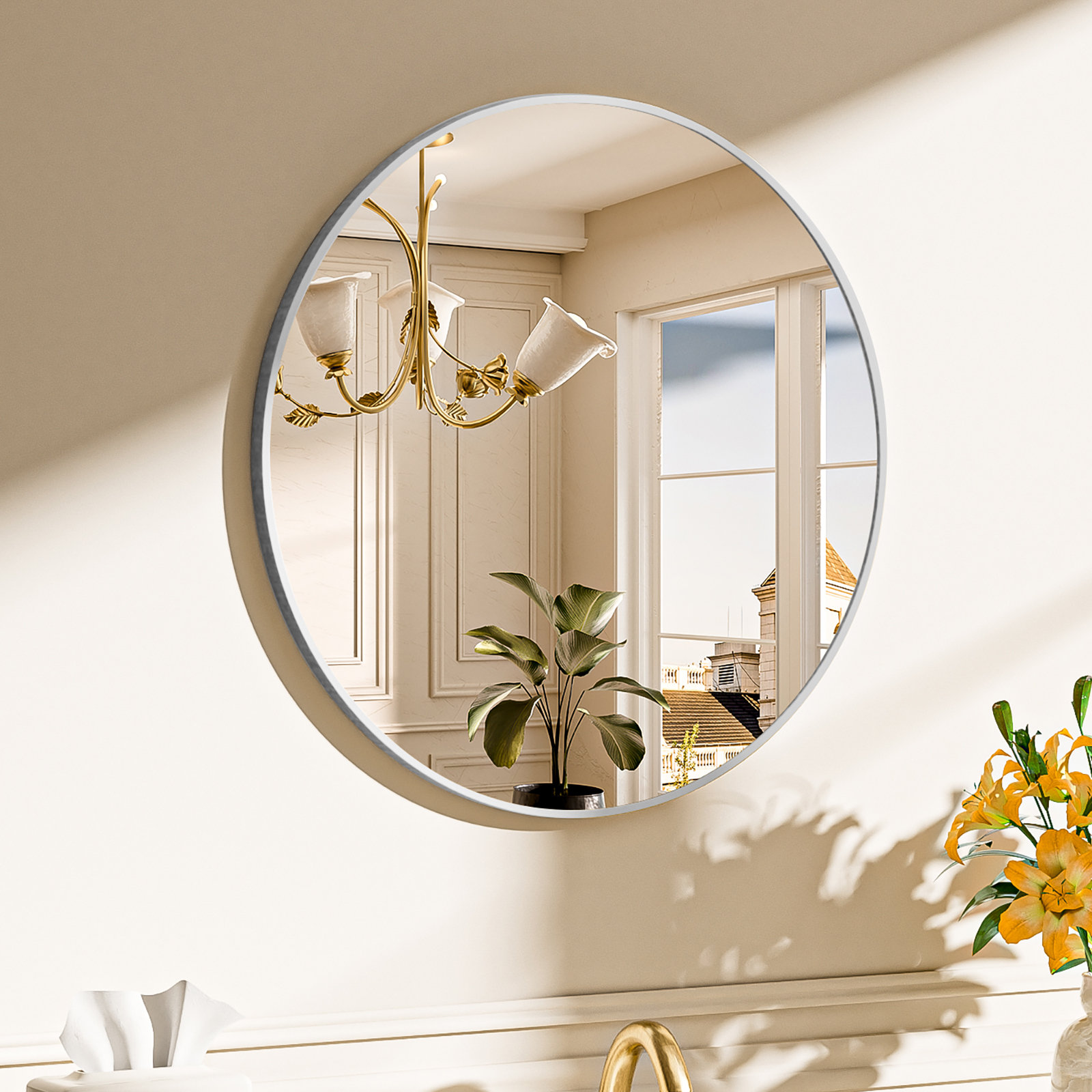 Mercer41 Round/Circle Vanity Mirror with Aluminum Alloy Frame, HD ...