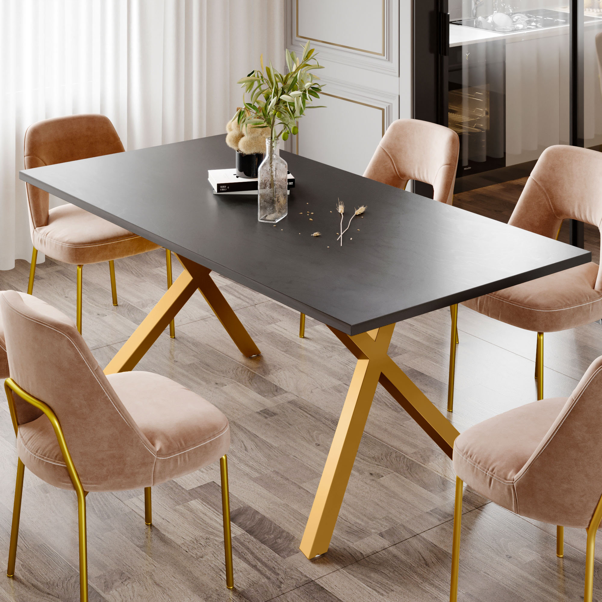 Willa Arlo™ Interiors Barbeau Rectangular Dining Table with Matt Golden ...