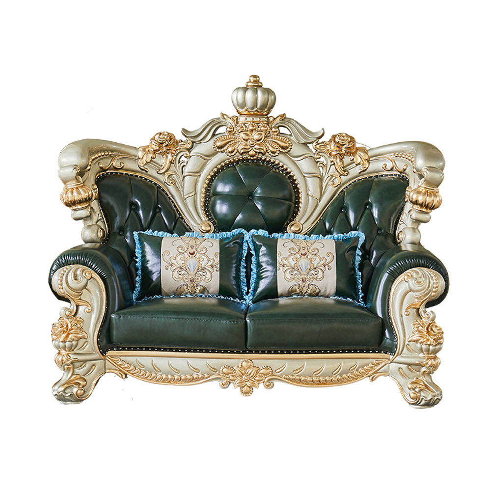 Romero European-style solid wood carved leather sofa. - Wayfair Canada