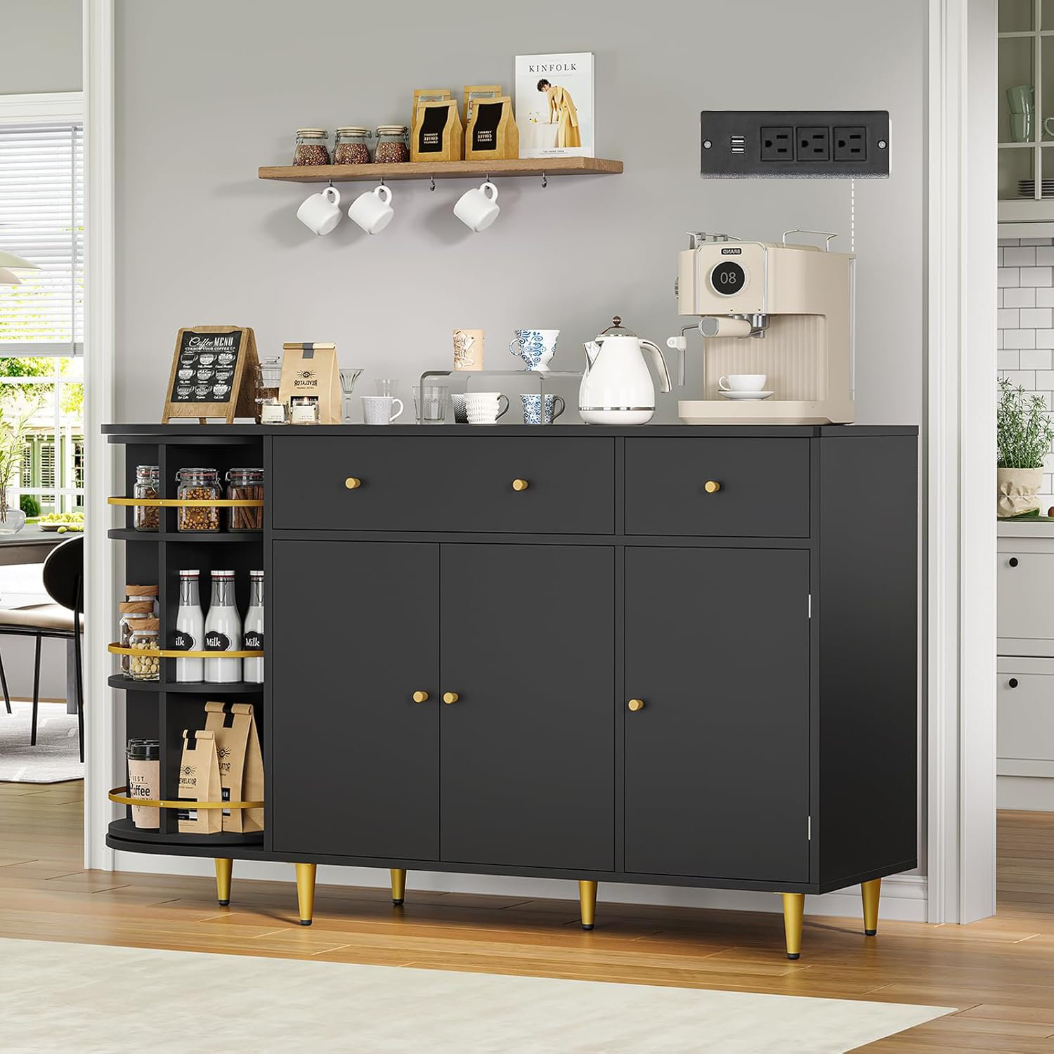 Mercer41 Buffet Cabinet With Storage And Power Outlets, 55" Large ...