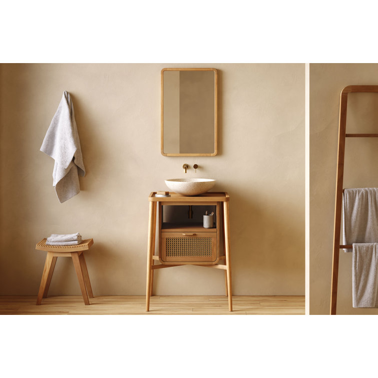 Ebern Designs Eyana Solid Wood Lighted Wall Mounted Bathroom Mirror in ...