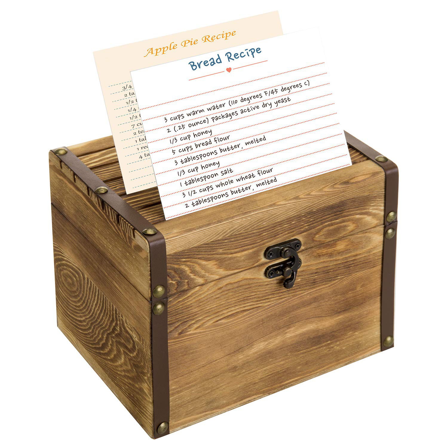 BOJUNTAN Burnt Wood Recipe Card Box With Divider, Wooden Recipe Holder ...