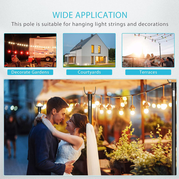 VIVOHOME Outdoor String Light Poles With Hooks, Ground Stakes (2 Pack ...