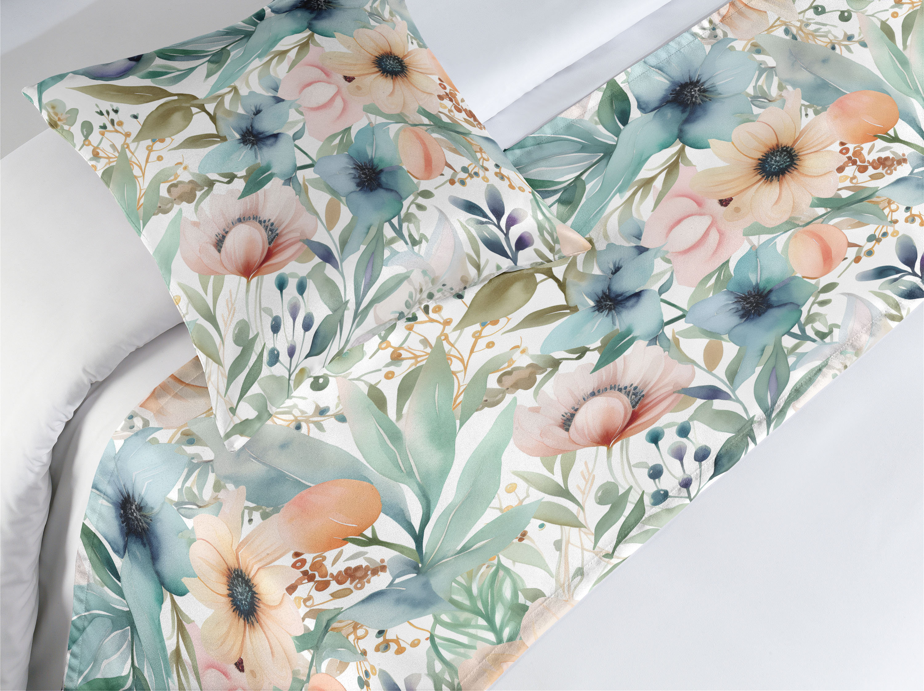 Ambesonne Spring Floral Bed Runner Set Romantic Garden Bloom Seafoam Peach White | Wayfair