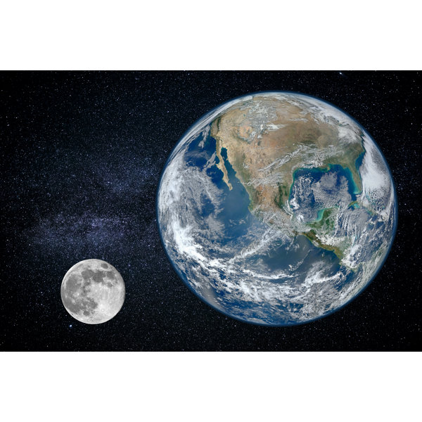 Ebern Designs Earth And Moon - Wrapped Canvas Photograph | Wayfair.co.uk
