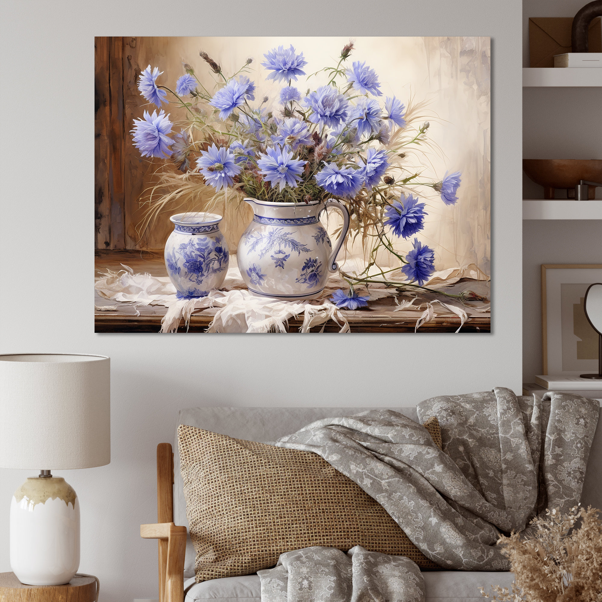 Design Art Cornflowers Farmhouse Still Life - Cornflowers Canvas Art ...