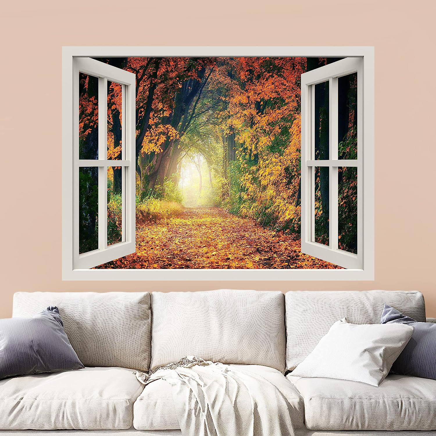 IDEA4WALL Path Through Autumn Fall Season Tree Forest Wall Mural | Wayfair