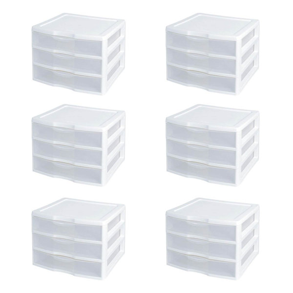 Sterilite Clear Plastic Stackable Small 3 Drawer Storage System, White ...