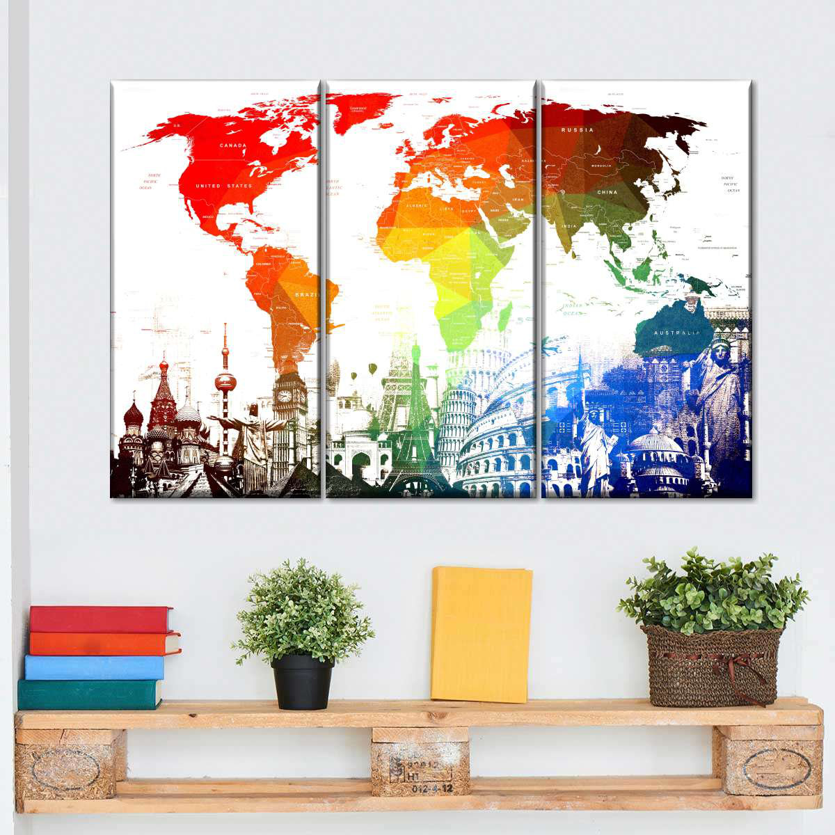 17 Stories World Map Rainbow World Map 3 Pieces | Wayfair