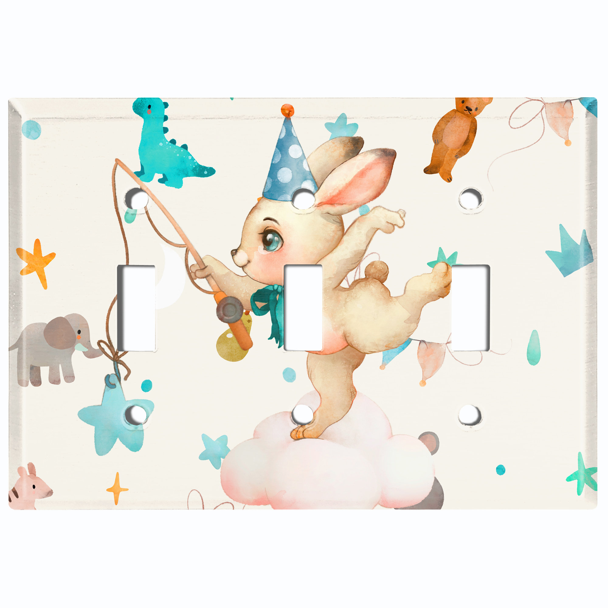 WorldAcc Cute Nursery Blue Rabbit Sky 3-Gang Toggle Light Switch Wall ...