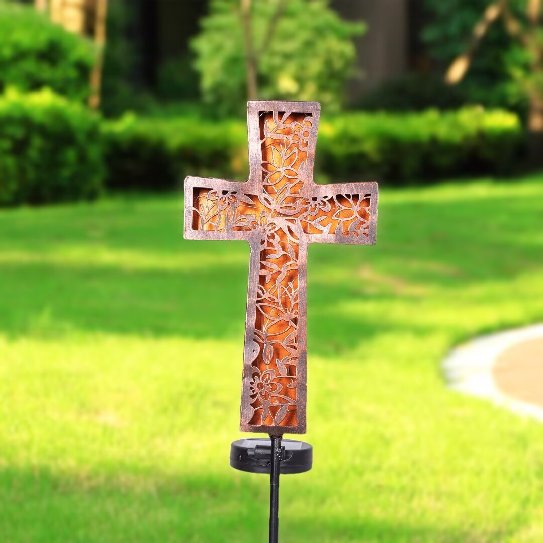 Trinx Karmelita Solar Cross Garden Stake Lights Metal Outdoor Garden ...